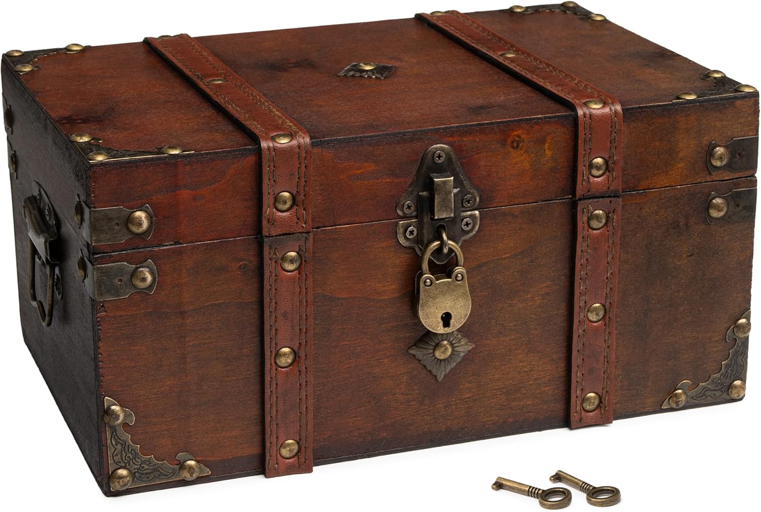 Amazon.com: Happenings Antique Treasure Chest Box with Tray – Lockable ...