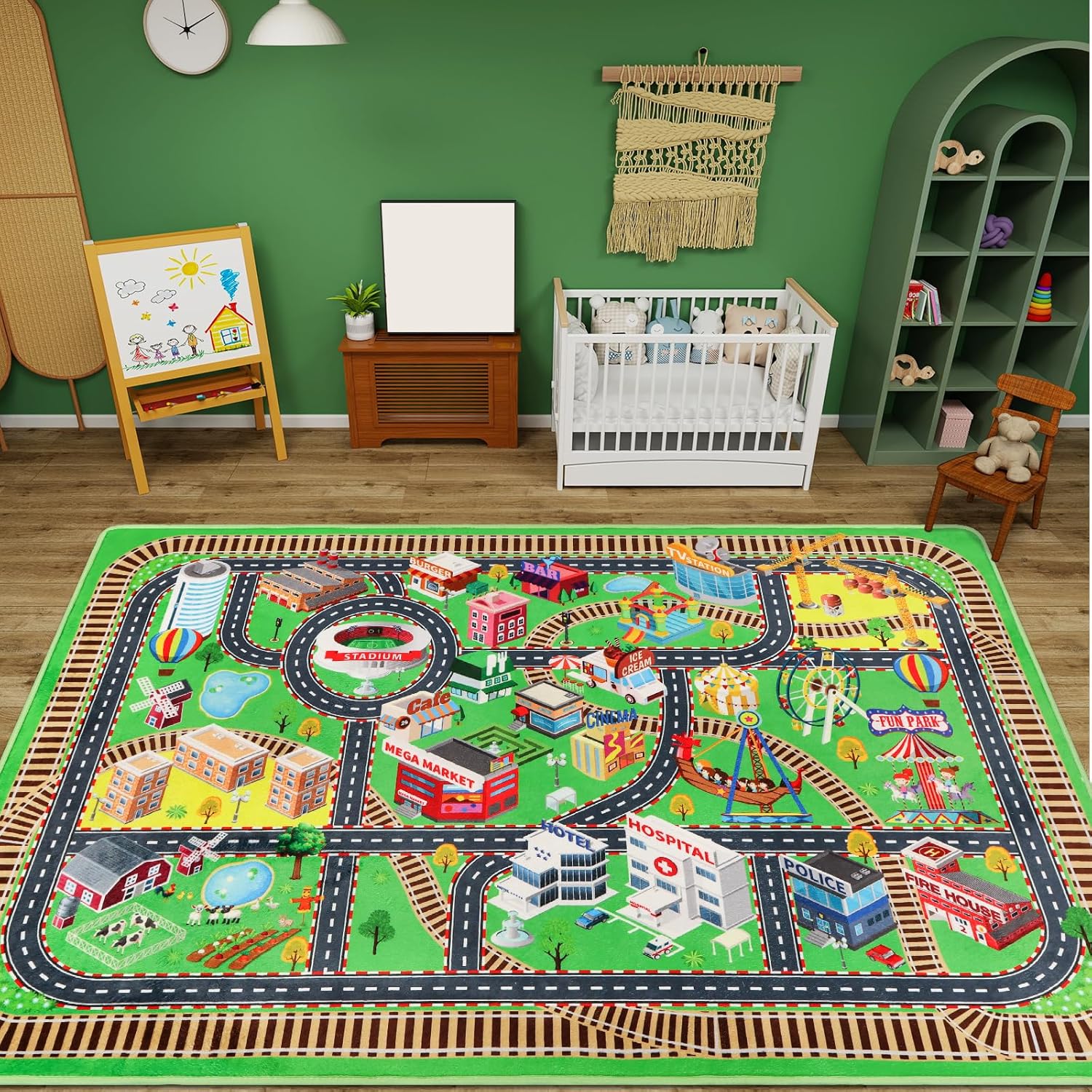 Amazon.com: Mfmiudole Kids Rug Play Mat for Toy Cars, City Life 3D Road ...