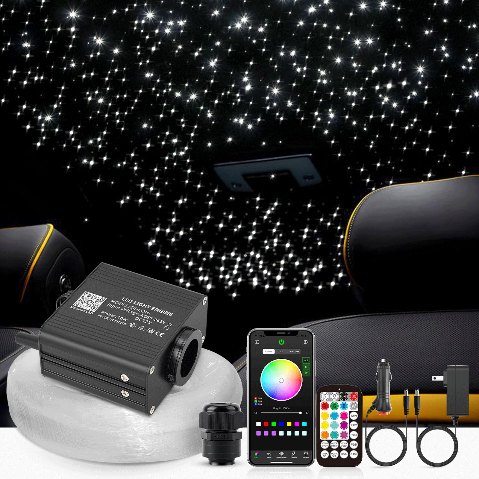 Amazon.com: SUNKENET 16W Twinkle Starlight Headliner Kit, 650pcs*0.03in ...