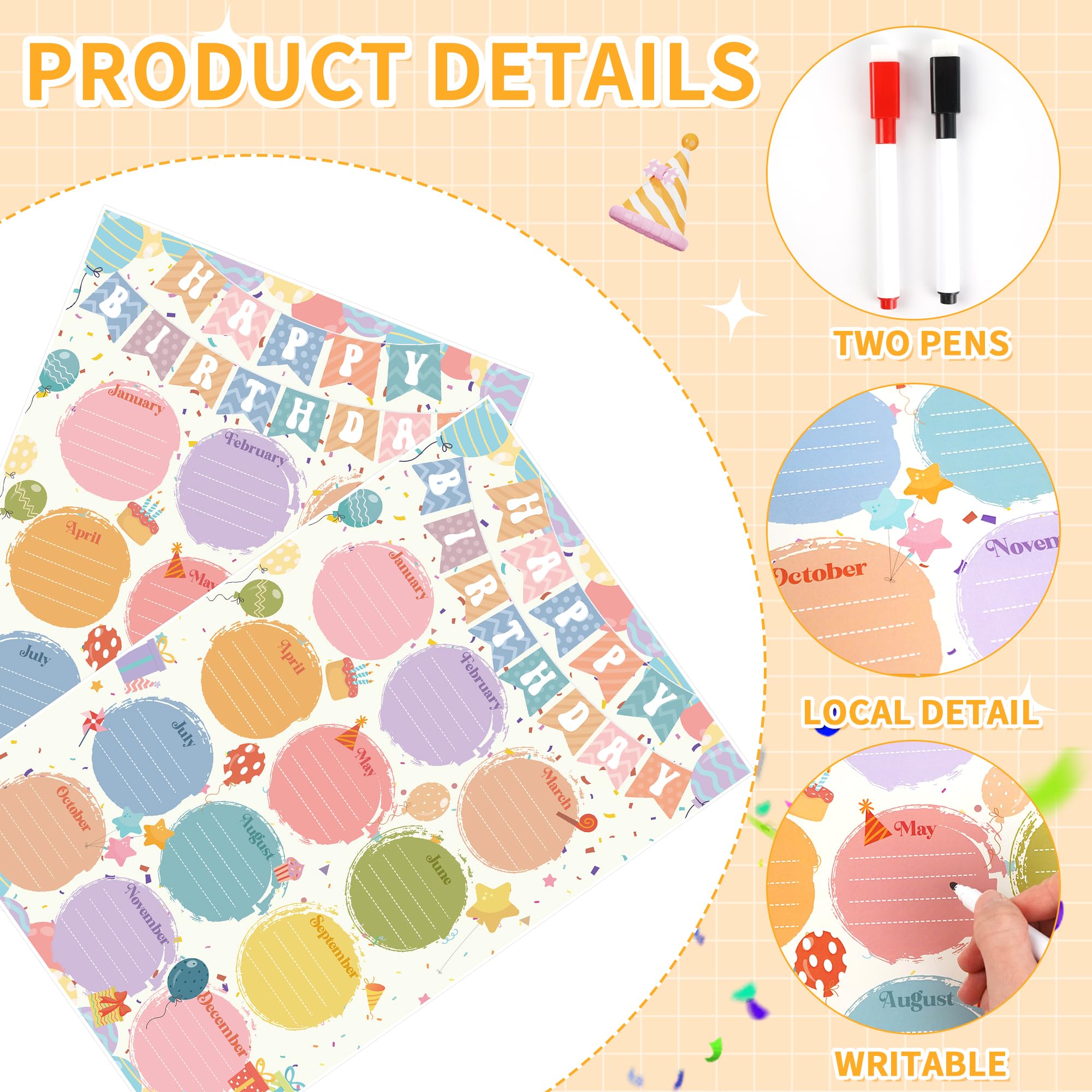 Birthday Bulletin Board Omlisca Watercolor Birthday Poster 2 Pack Happy ...