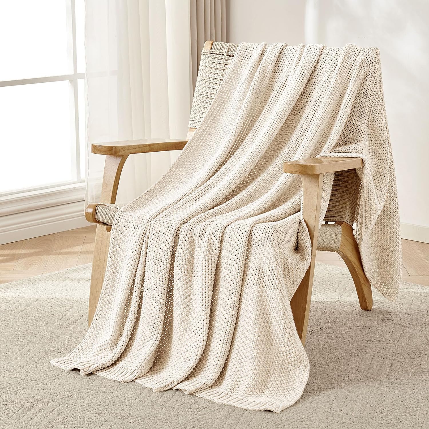 Amazon.com: Joydeco Chunky Cable Knit Throw Blanket, Lightweight 100% ...