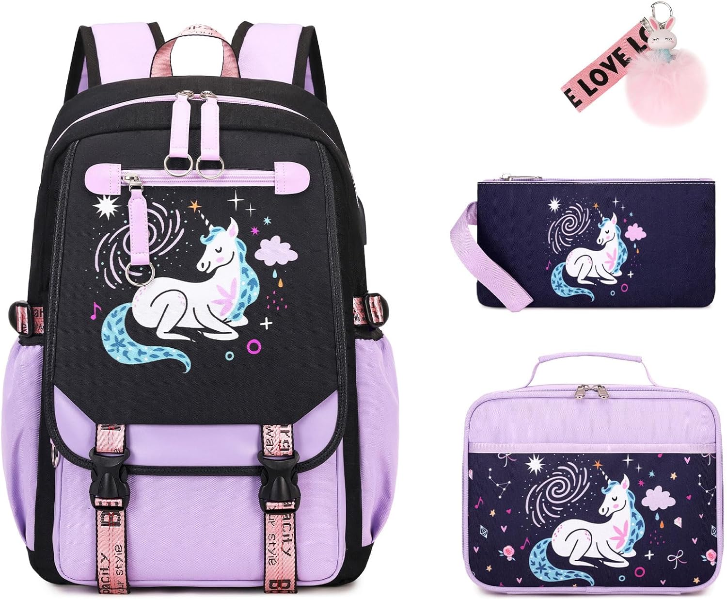 Amazon.com | Bevalsa Kids Backpack for Girls, Purple Cute Bookbag ...