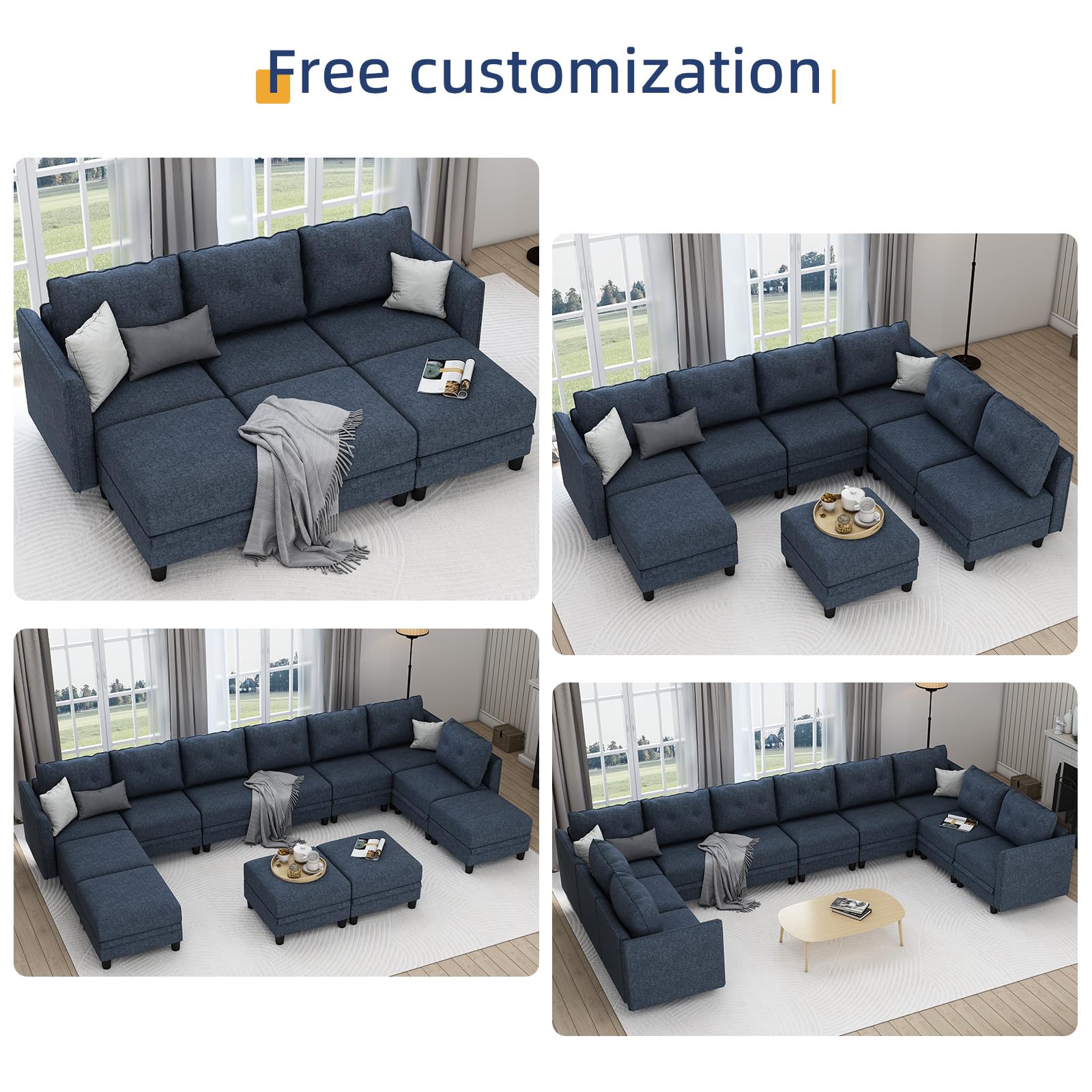 LLappuil Modular Sofa Couch with Reversible Chaise, 10 Seater U Shaped ...