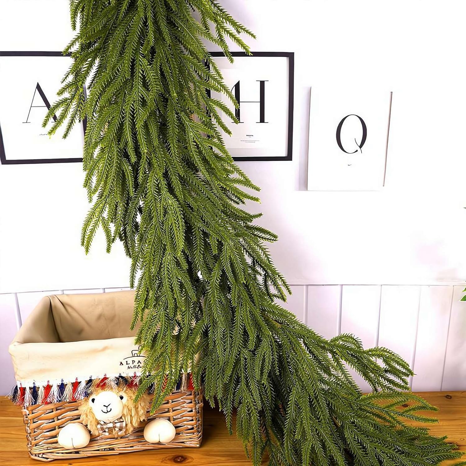 Amazon.com: Christmas Norfolk Pine Garland,Artificial Christmas Pine Greenery Garland,Natural ...