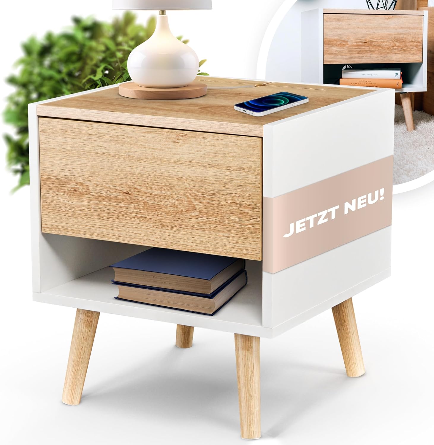 DREAMBOX Bedside Table with Integrated Cable Management - Modern Design ...