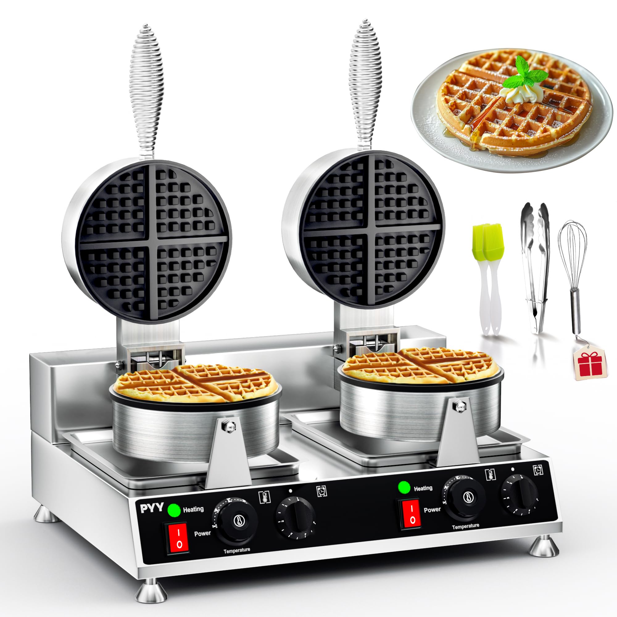PYY Commercial Waffle Maker - Double Waffle Maker Large Stainless Steel ...