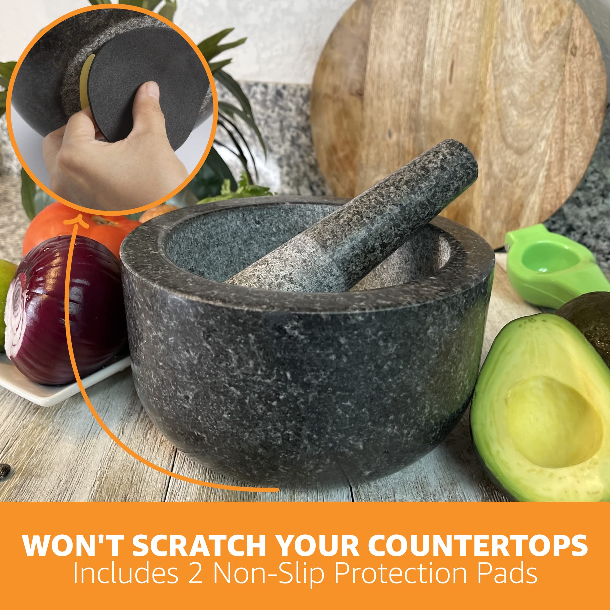 Heavy Duty Extra Large Mortar and Pestle Set, Hand Carved from Natural ...