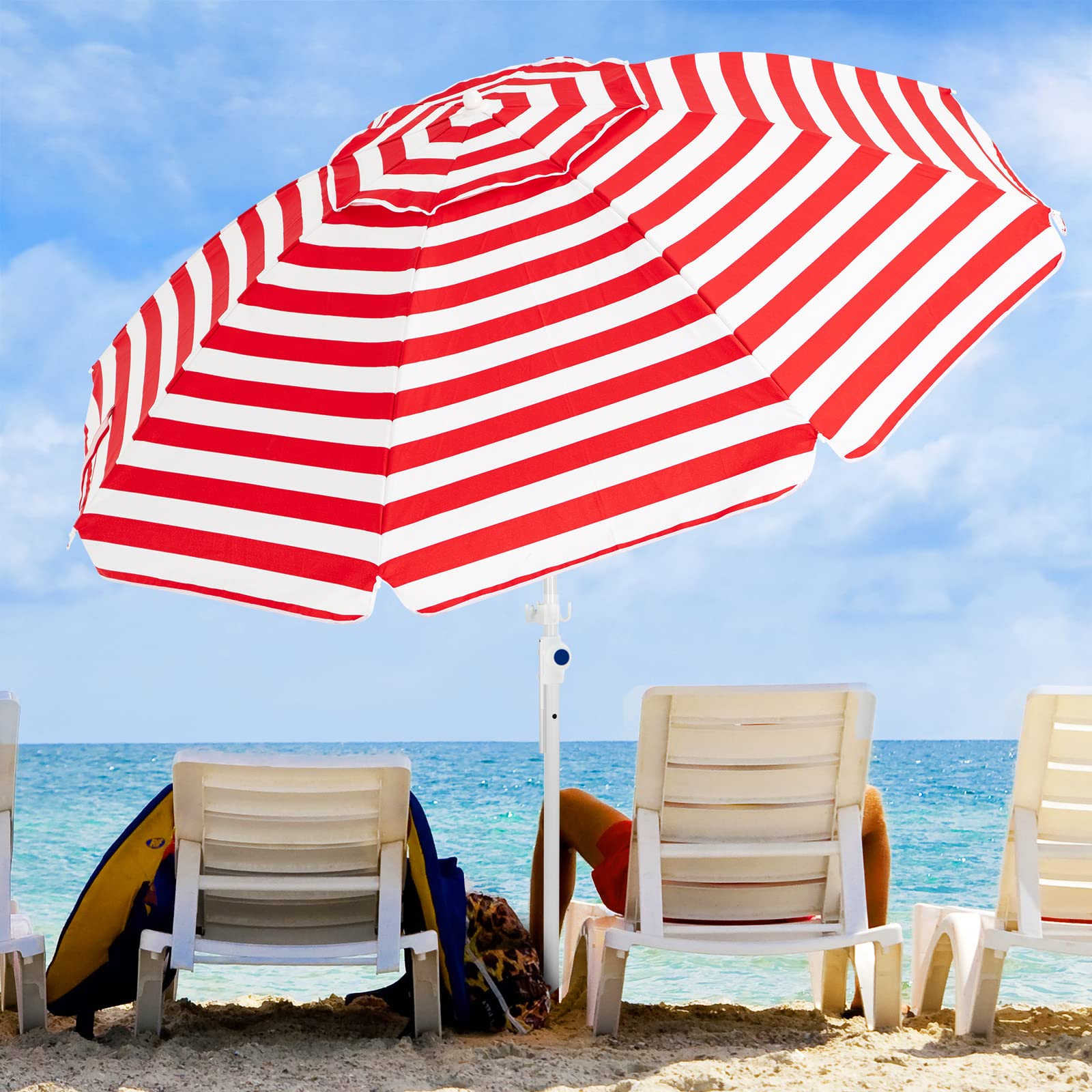 Kitadin 6 5ft Beach Umbrella For Sand Portable Outdoor Beach ...