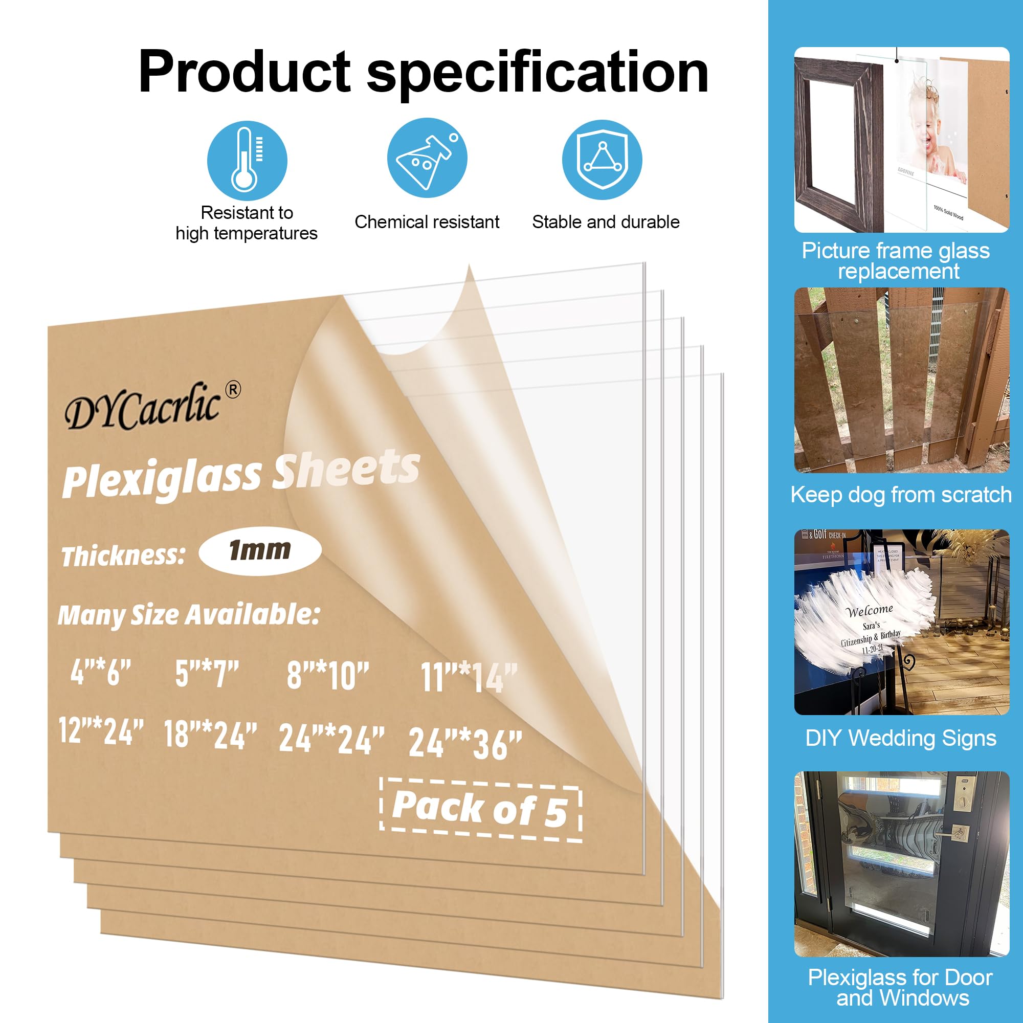 Snapklik.com : 5-Pack 12x24 Plexiglass Sheets,PET Sheet Panels,Clear ...