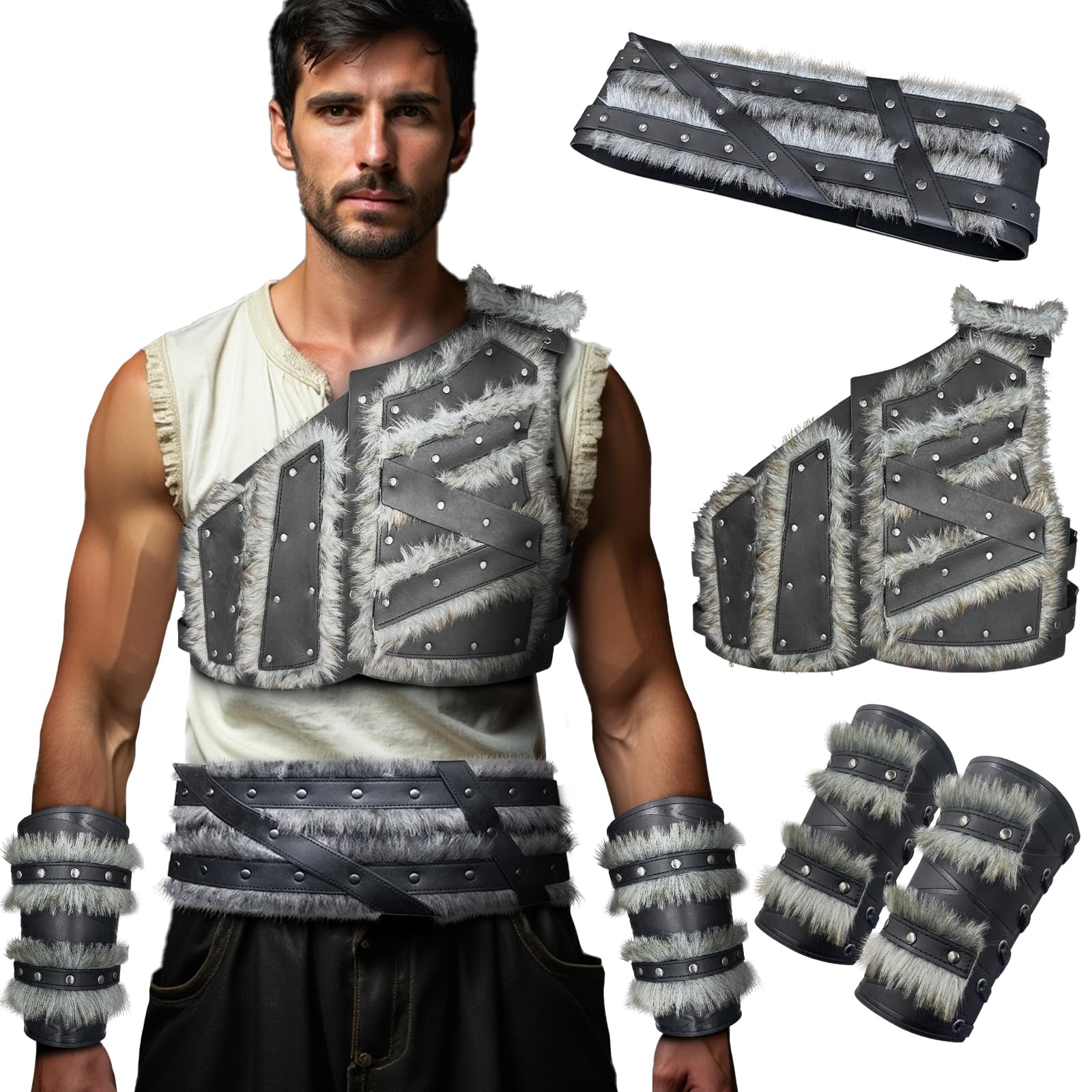Amazon.com: HiiFeuer Viking Artificial Fur Faux Leather Chest Armor ...