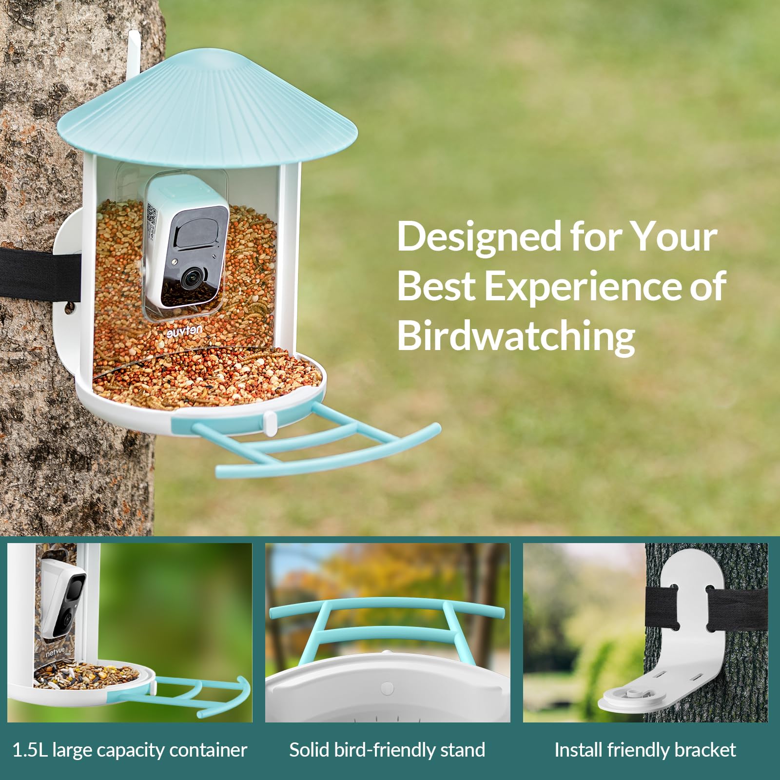 NETVUE Birdfy Lite- Smart Bird Feeder Camera with Solar Panel, Bird Watching Camera Auto Capture ...