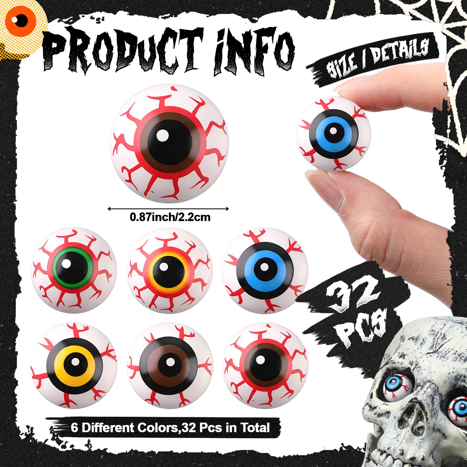 Snapklik.com : Skylety 32 Pieces Halloween Eyeballs Plastic Half ...