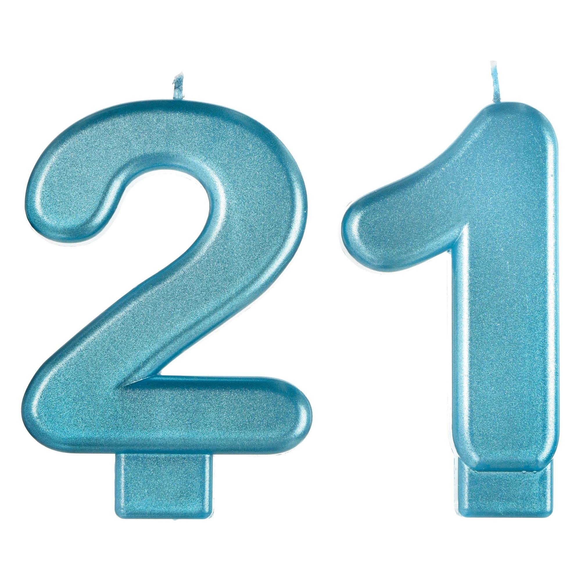 Amazon.com: Finally "21" Metallic Blue Number Candles - 3.25" 2-Piece ...