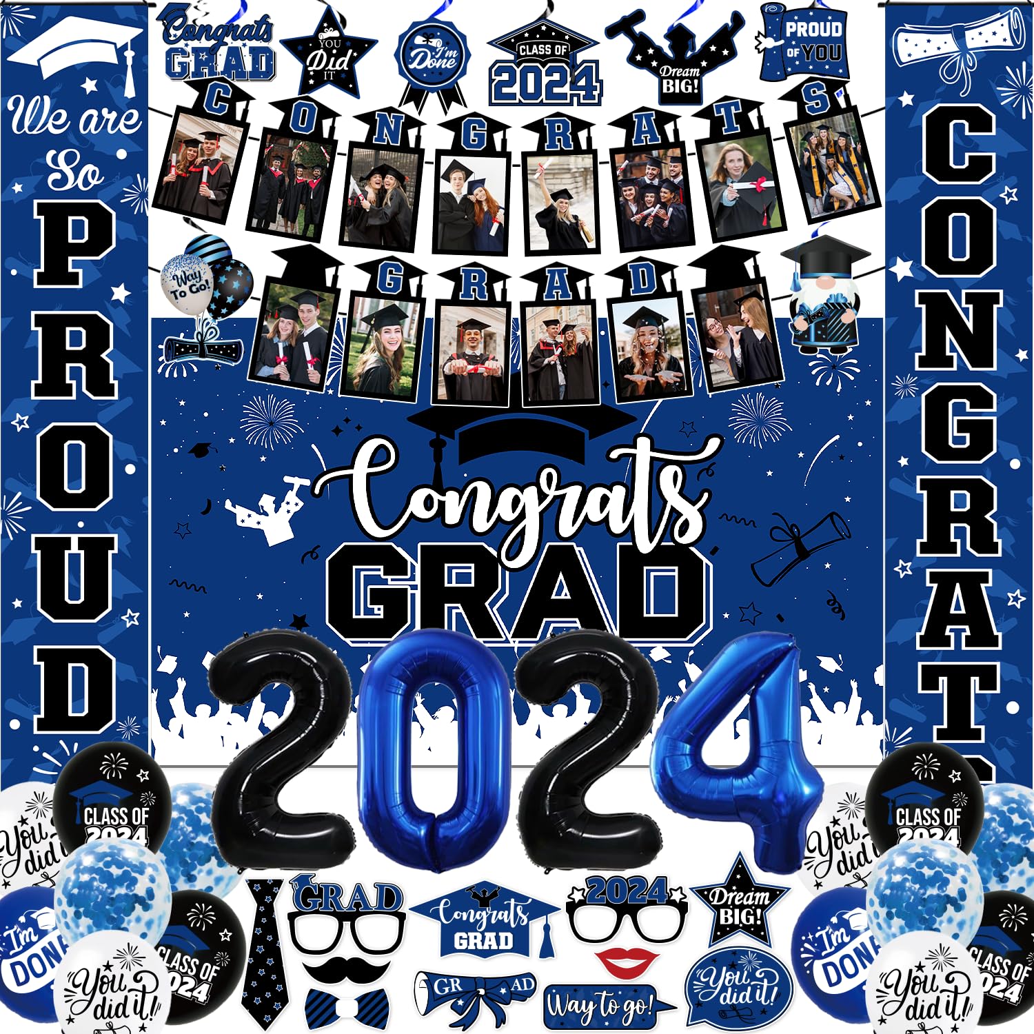 Amazon.com: Graduation Decorations Class of 2024, Blue Graduation ...