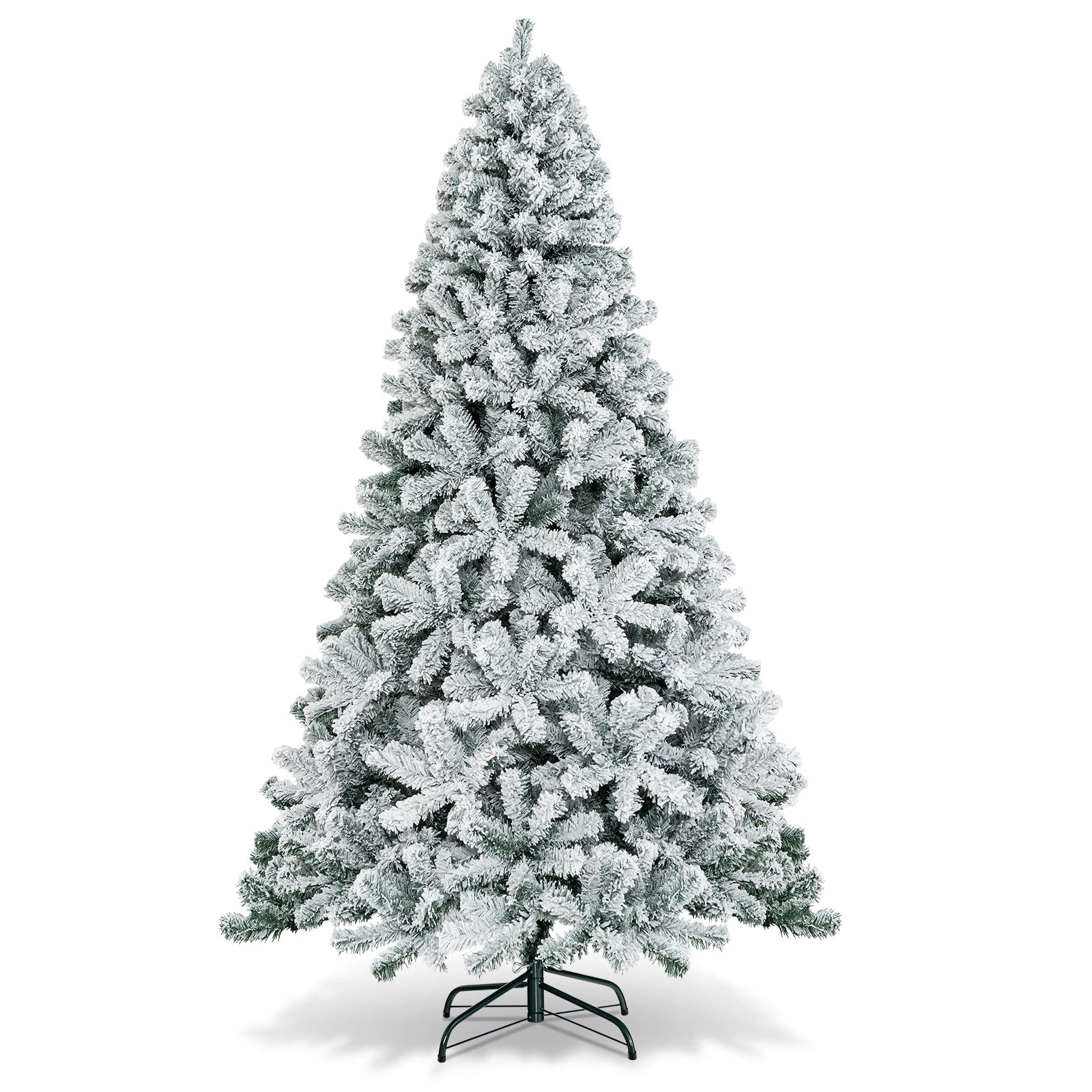 Goplus 7.5FT Artificial Snow Flocked Christmas Tree, Snowy Hinged Pine ...