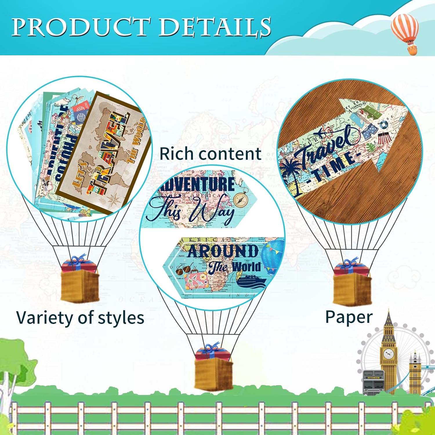 Juego de 21 decoraciones temáticas de viaje para fiestas carteles de ...