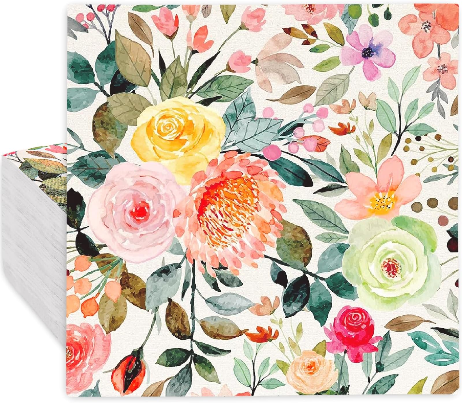 Amazon.com: AnyDesign 80Pcs Watercolor Floral Paper Napkin Rose Flower ...