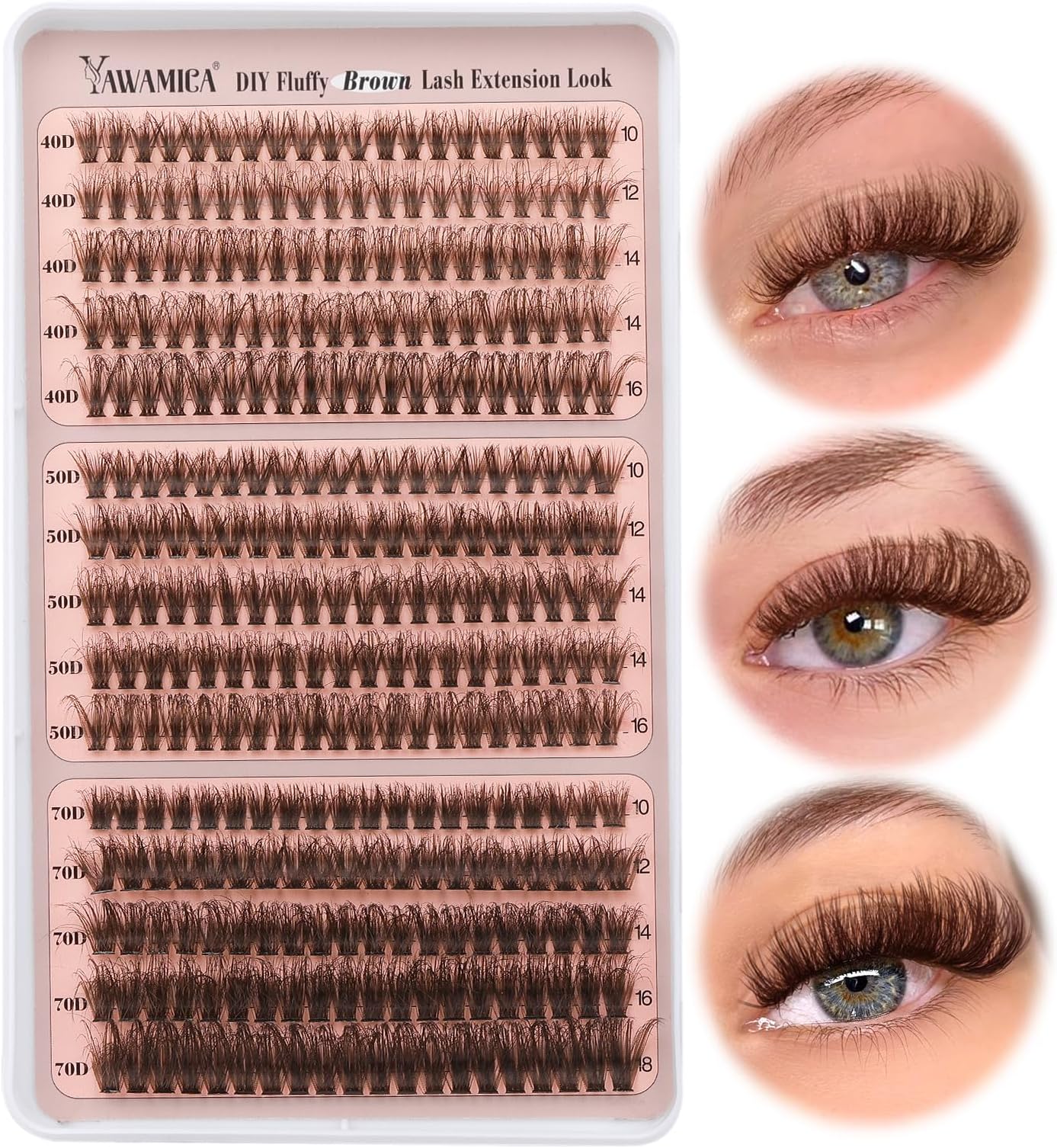 Amazon.com: Yawamica Brown Lash Clusters Fluffy Eyelash Extension 10 ...