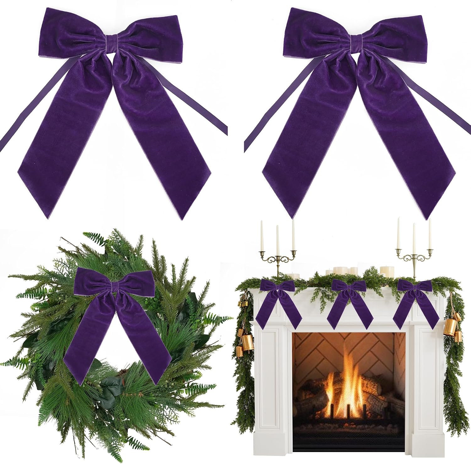 Amazon.com: AIMUDI Purple Velvet Bows 7" Premade Velvet Bows Christmas ...