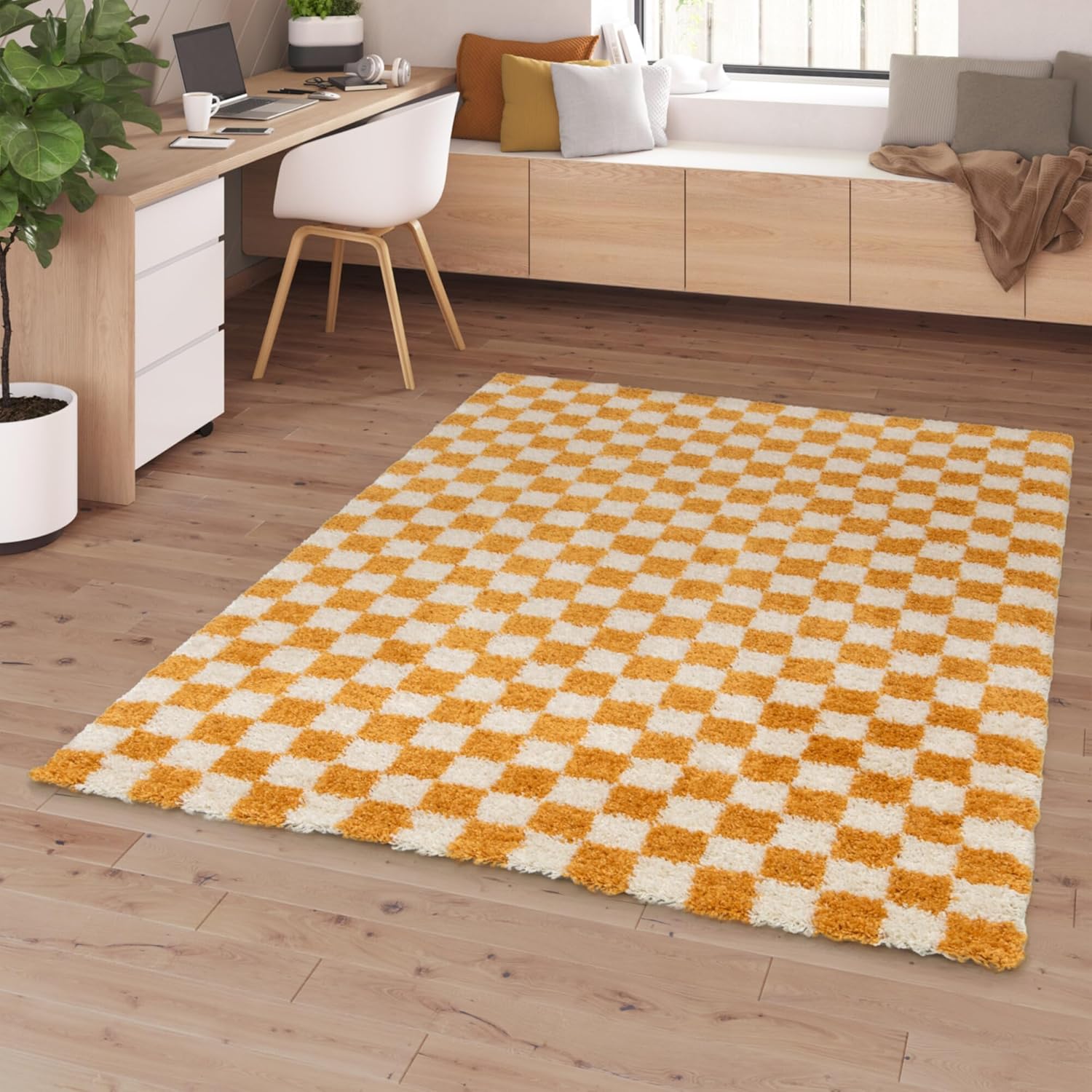 BALTA Shaggy Checkerboard Pattern Rug, Rectangular Rug for the Living ...