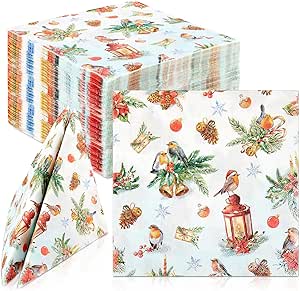 Tenare 80 Pcs 33 cm x 33 cm Christmas Paper Napkins 2 Ply Robin ...
