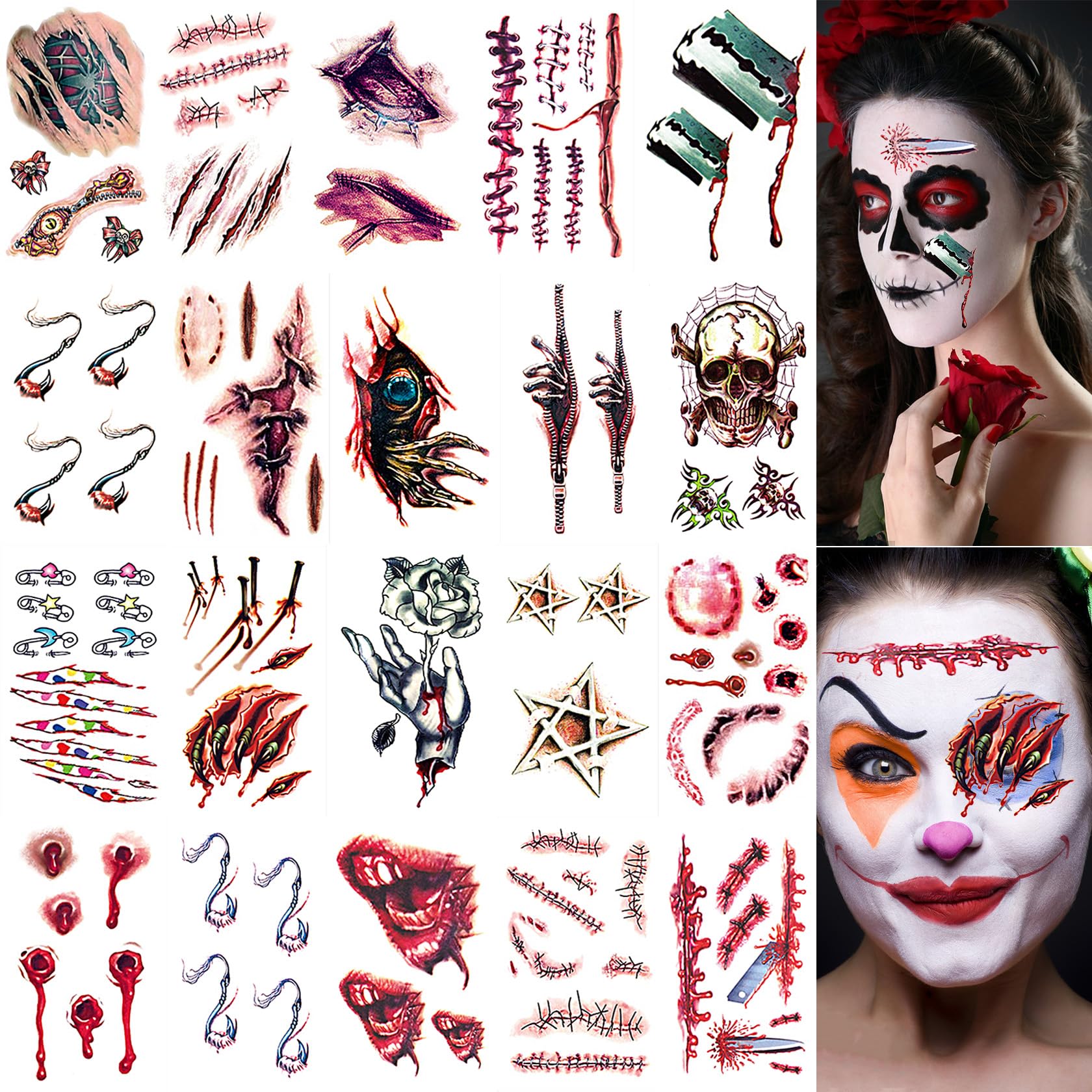 Amazon.com : 20 PCS Fake Scar Tattoos,Realistic Fake Bloody Wound ...