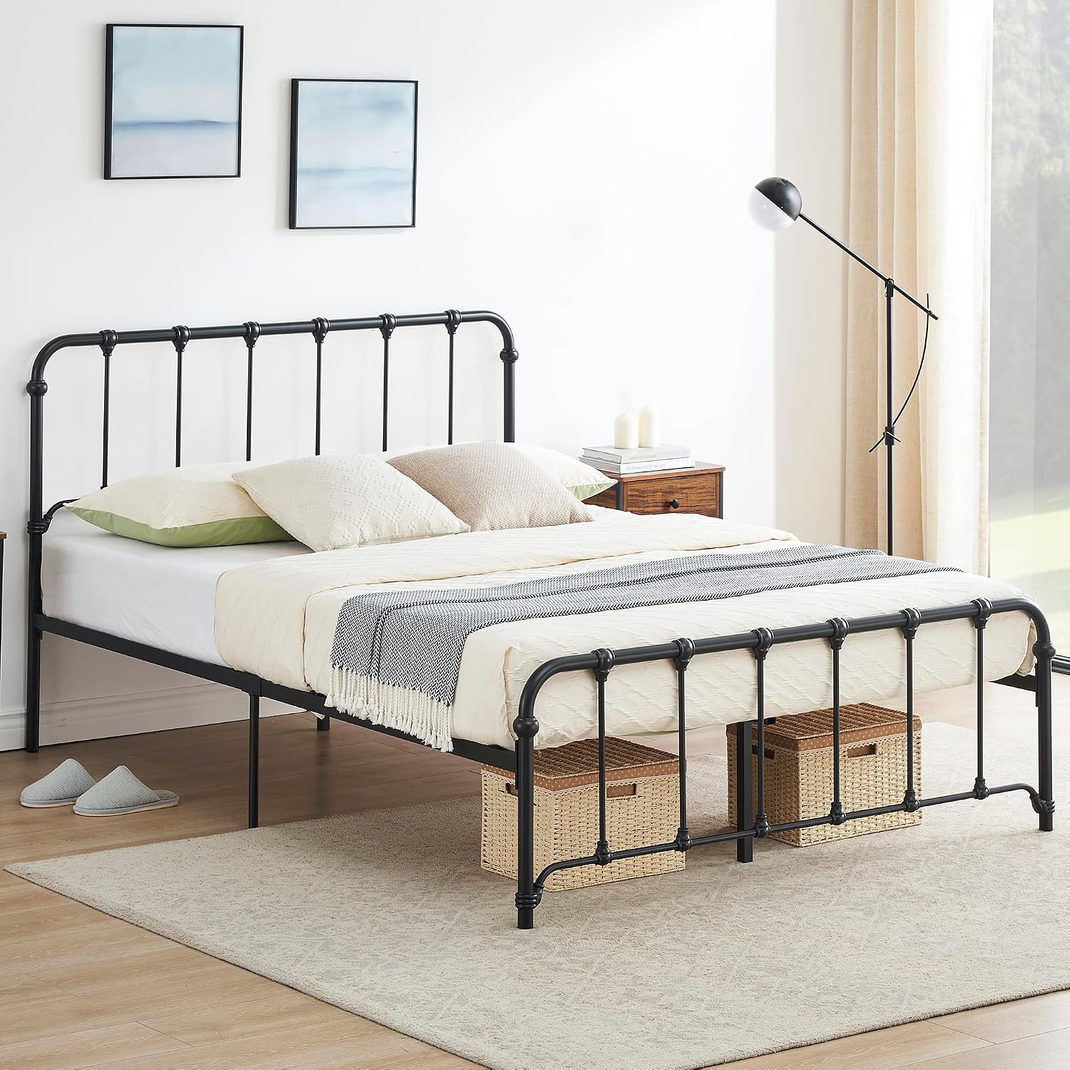 Amazon.com: Amyove Queen Bed Frame Metal Platform Bed with Headboard ...