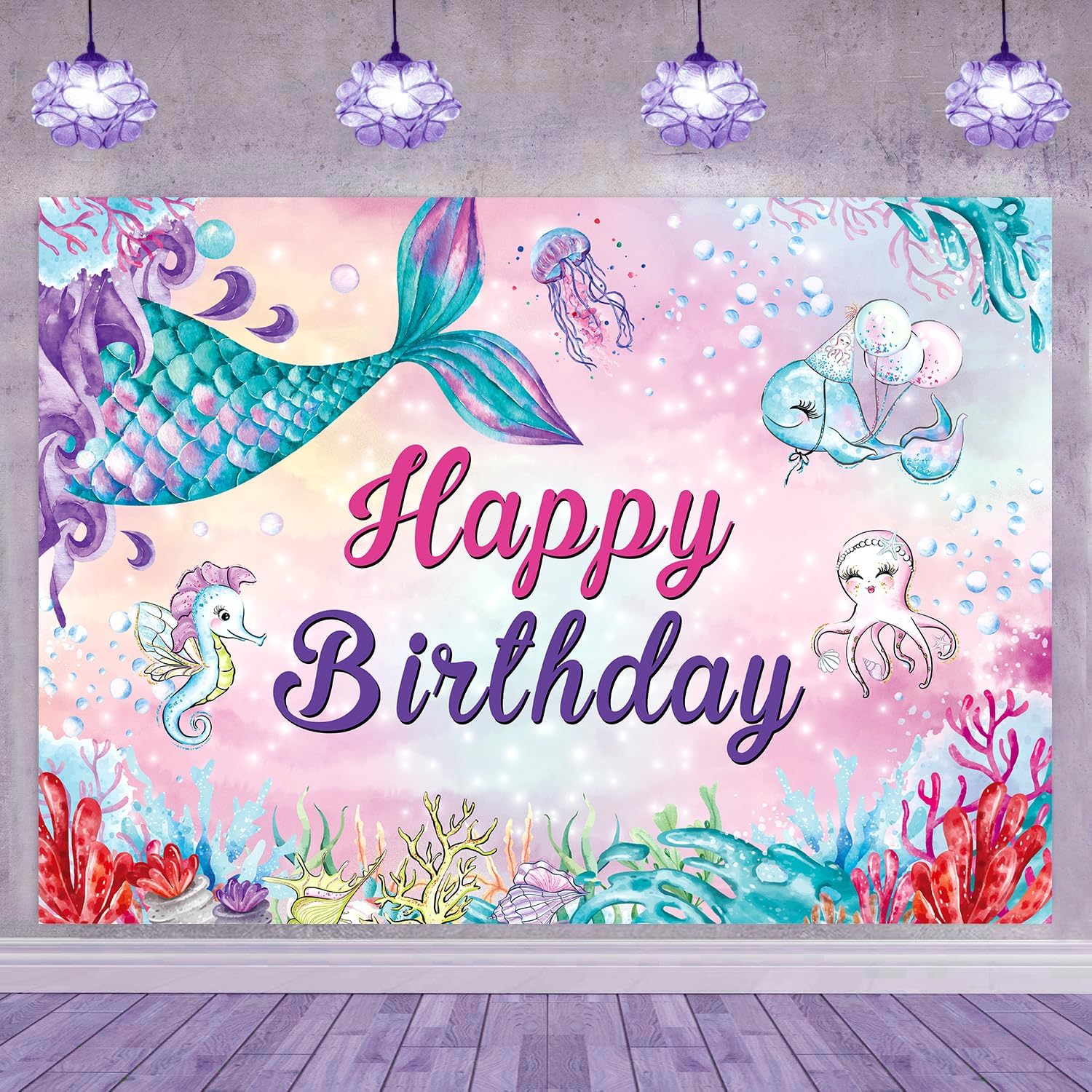 Amazon.com : Mermaid Backdrop Mermaid Birthday Party Decorations The ...