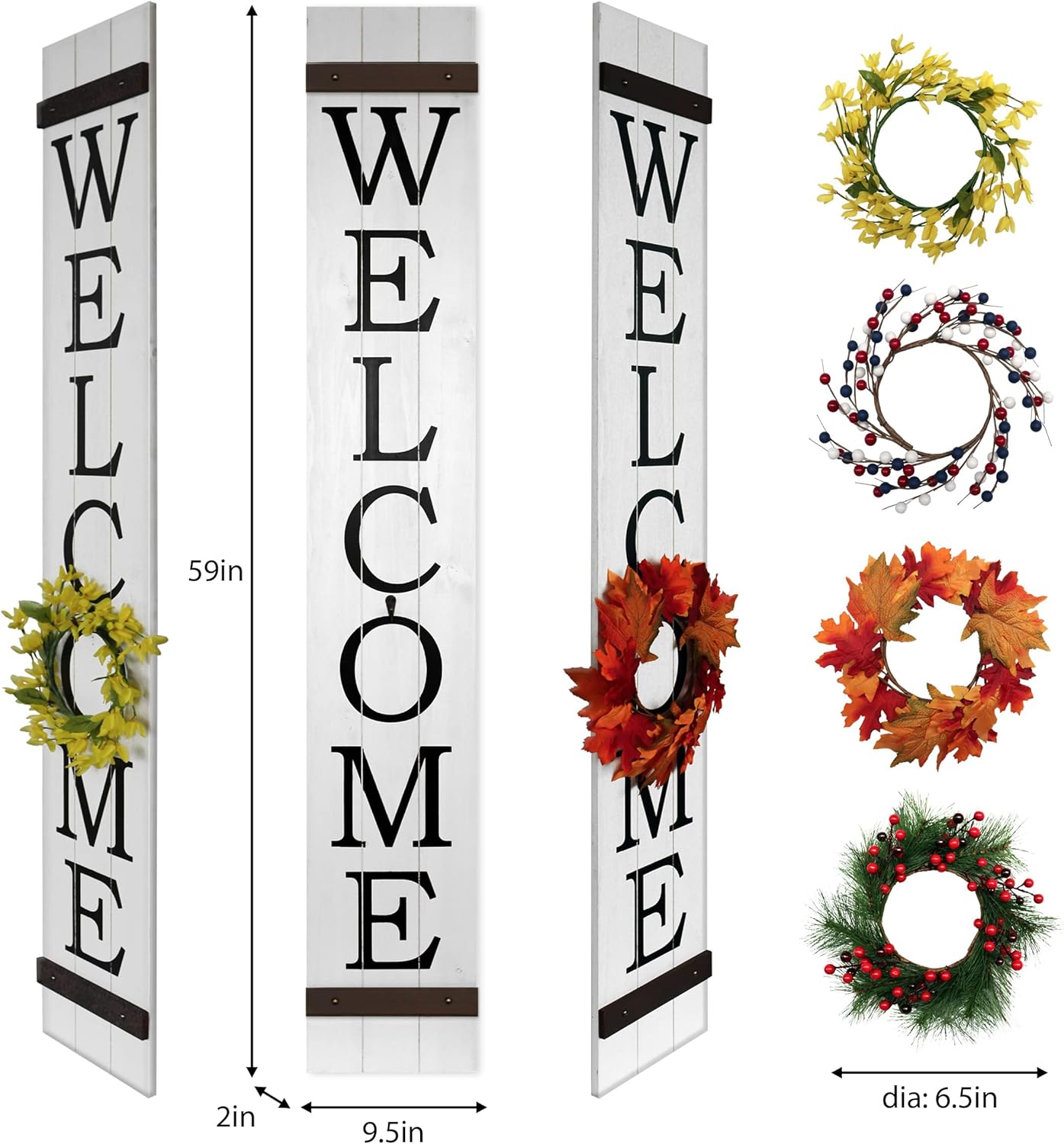 Buy Welcome Sign for Front Porch with 4 Interchangeable Floral Wreath ...