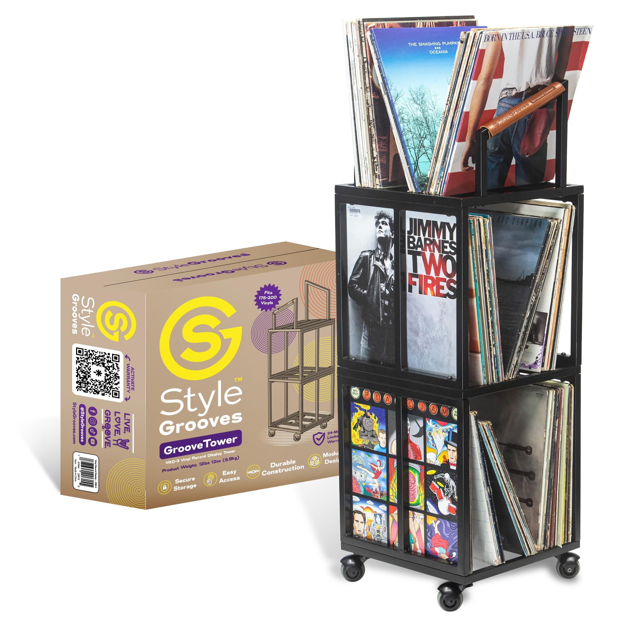 VINYL RECORD STORAGE STAND on WHEELS - COMPACT 3 tier 175+ vinyl record ...