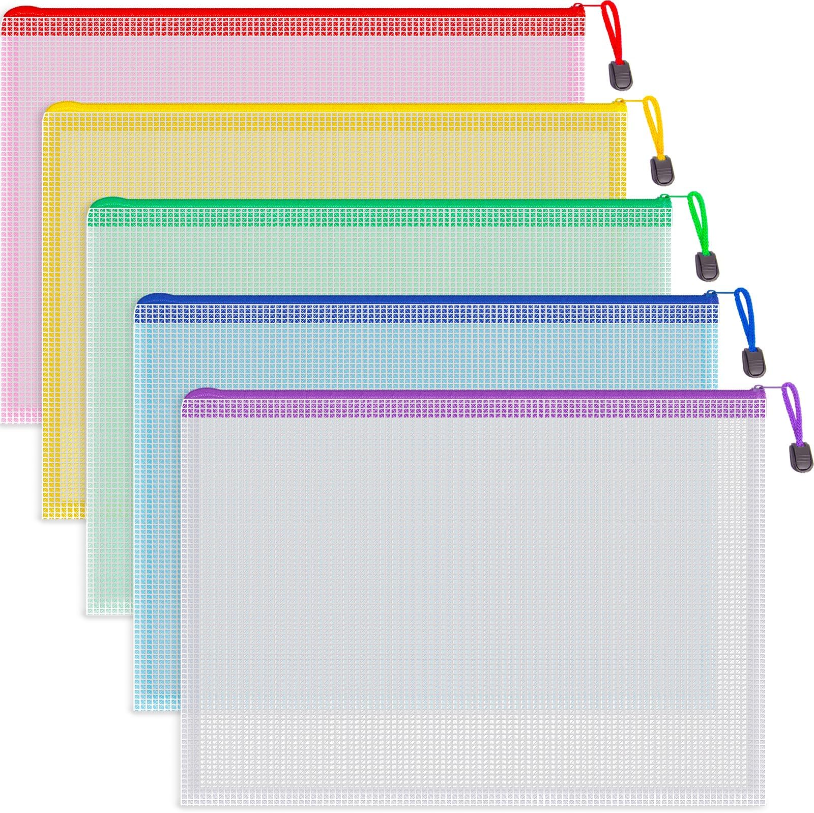 Amazon.com : HEYPLACE 5PCS Zipper File Bags, A4 Mesh Zipper Pouch Poly ...