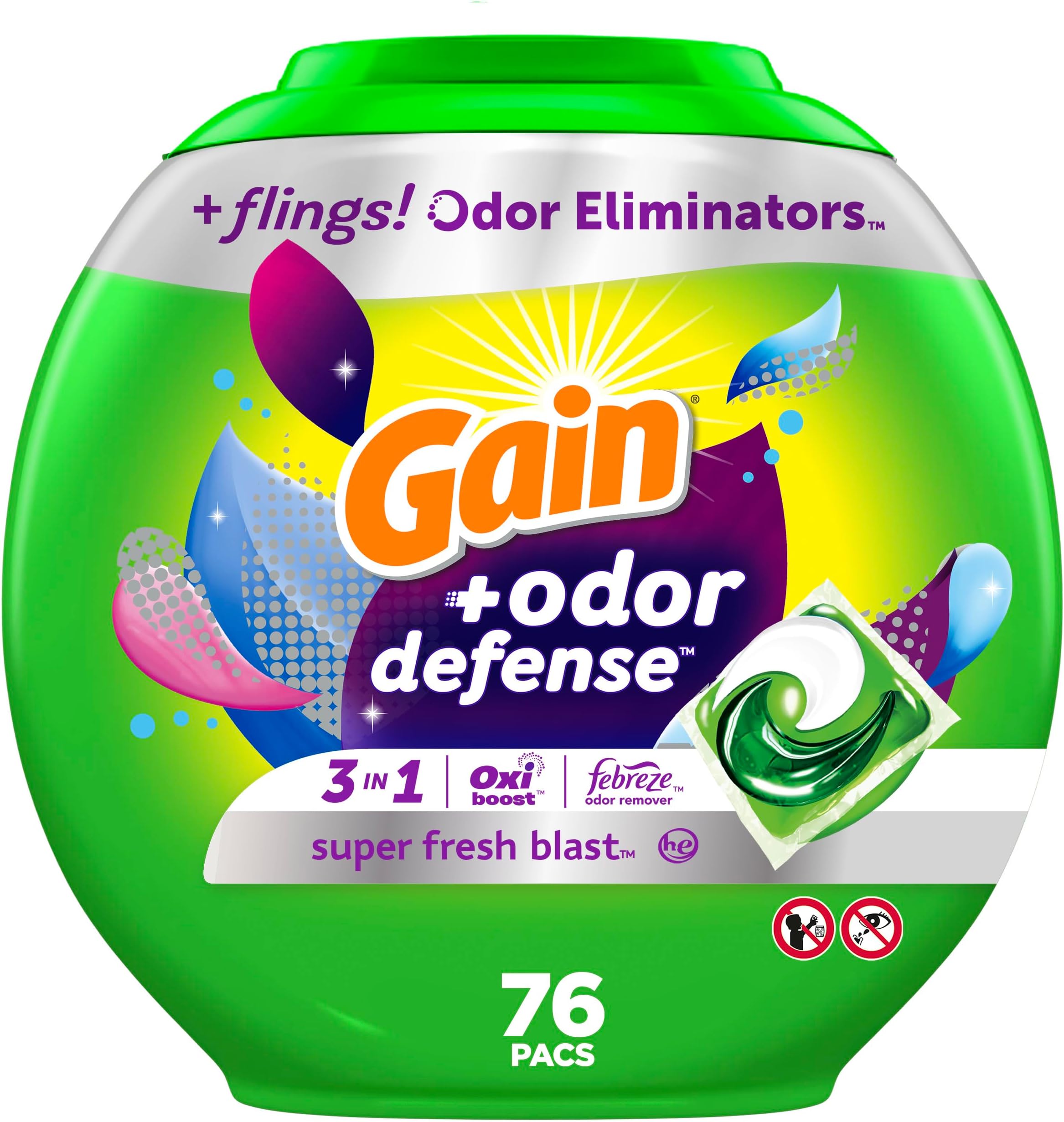 Amazon.com: Gain flings Laundry Detergent Pacs with Odor Defense HE ...