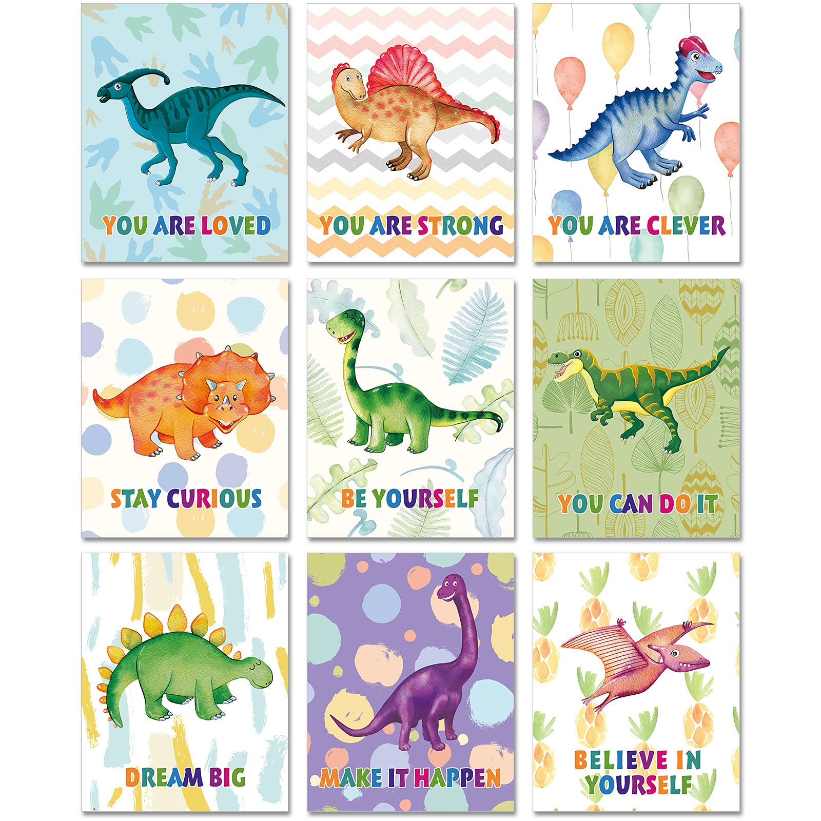 Buy Outus 9 Pieces Dinosaur Motivational Wall Art Watercolor Dinosaur ...
