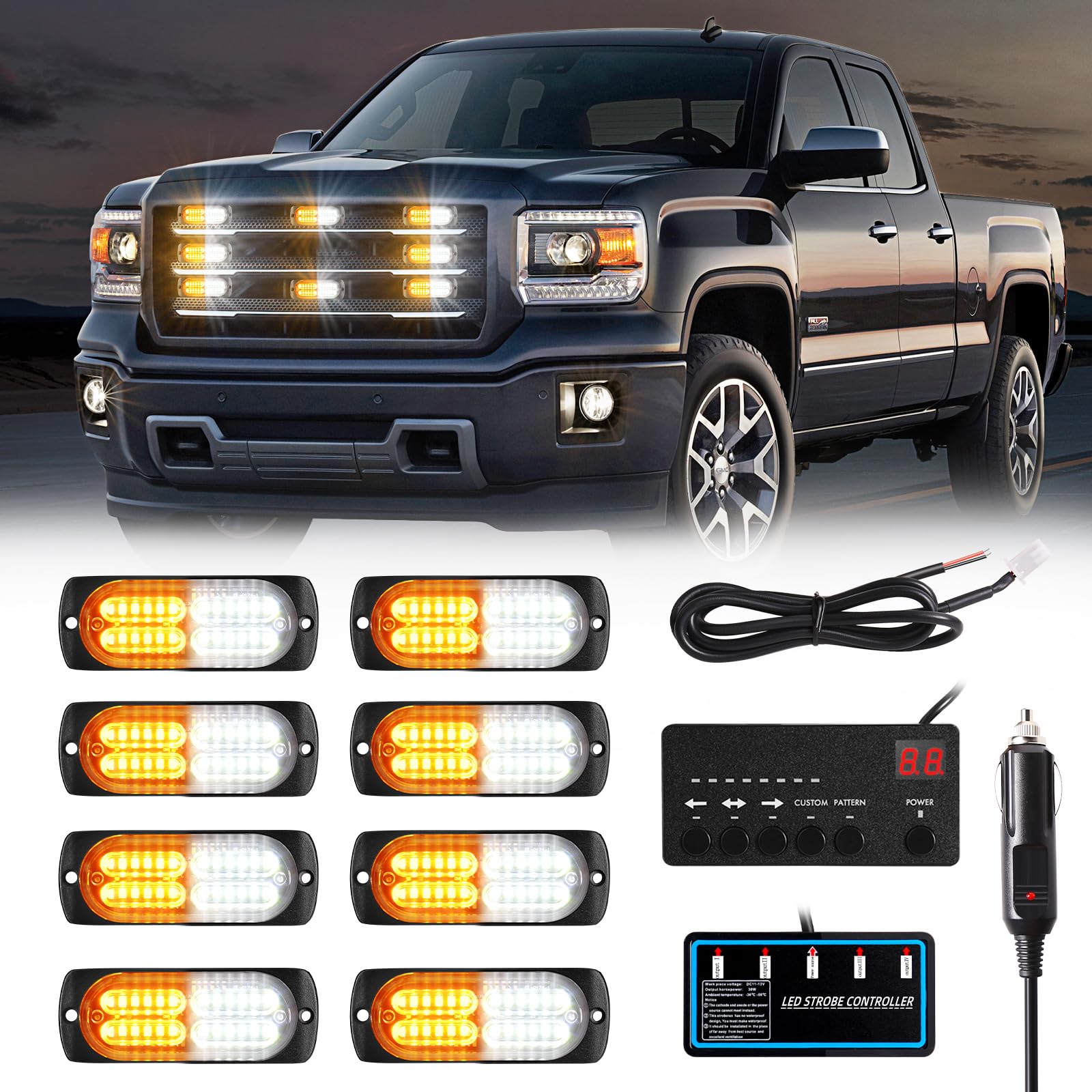 Snapklik.com : 8x24 LED Surface Mount Grill Grille Strobe Warning ...