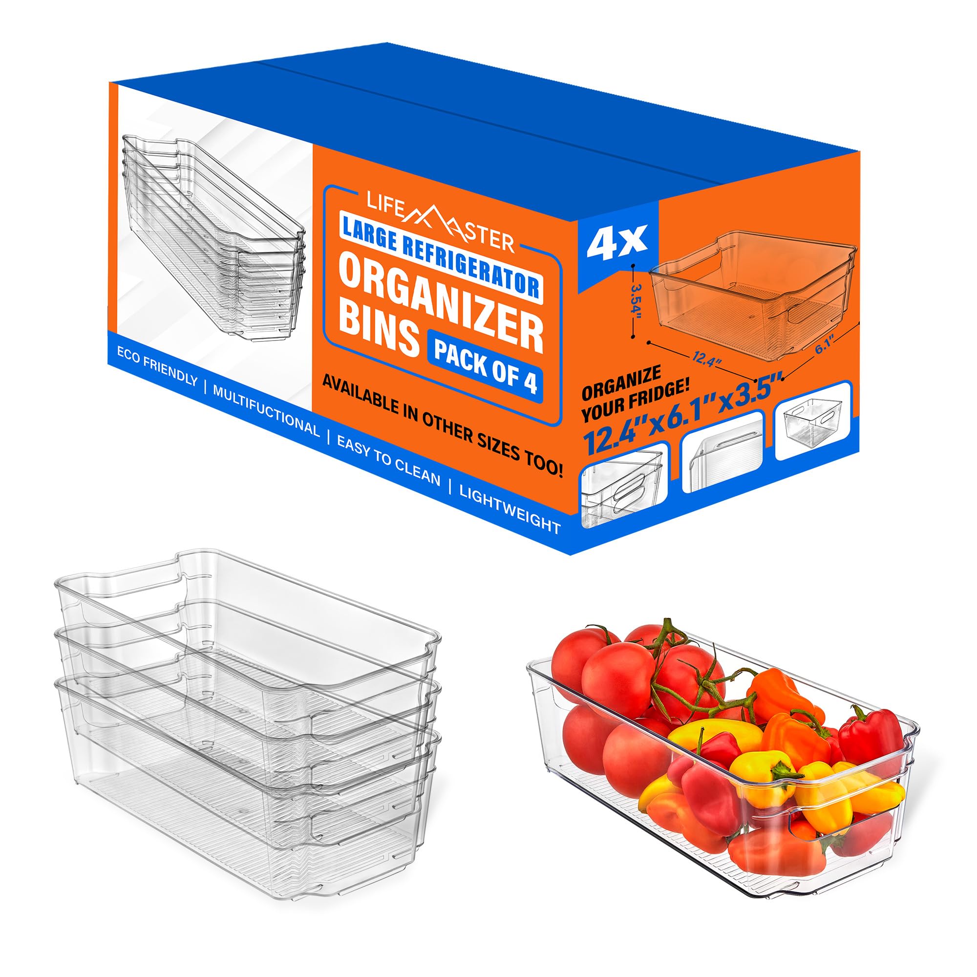 Amazon.com: Lifemaster 4-Piece Stackable Refrigerator Bin Organizer Set ...