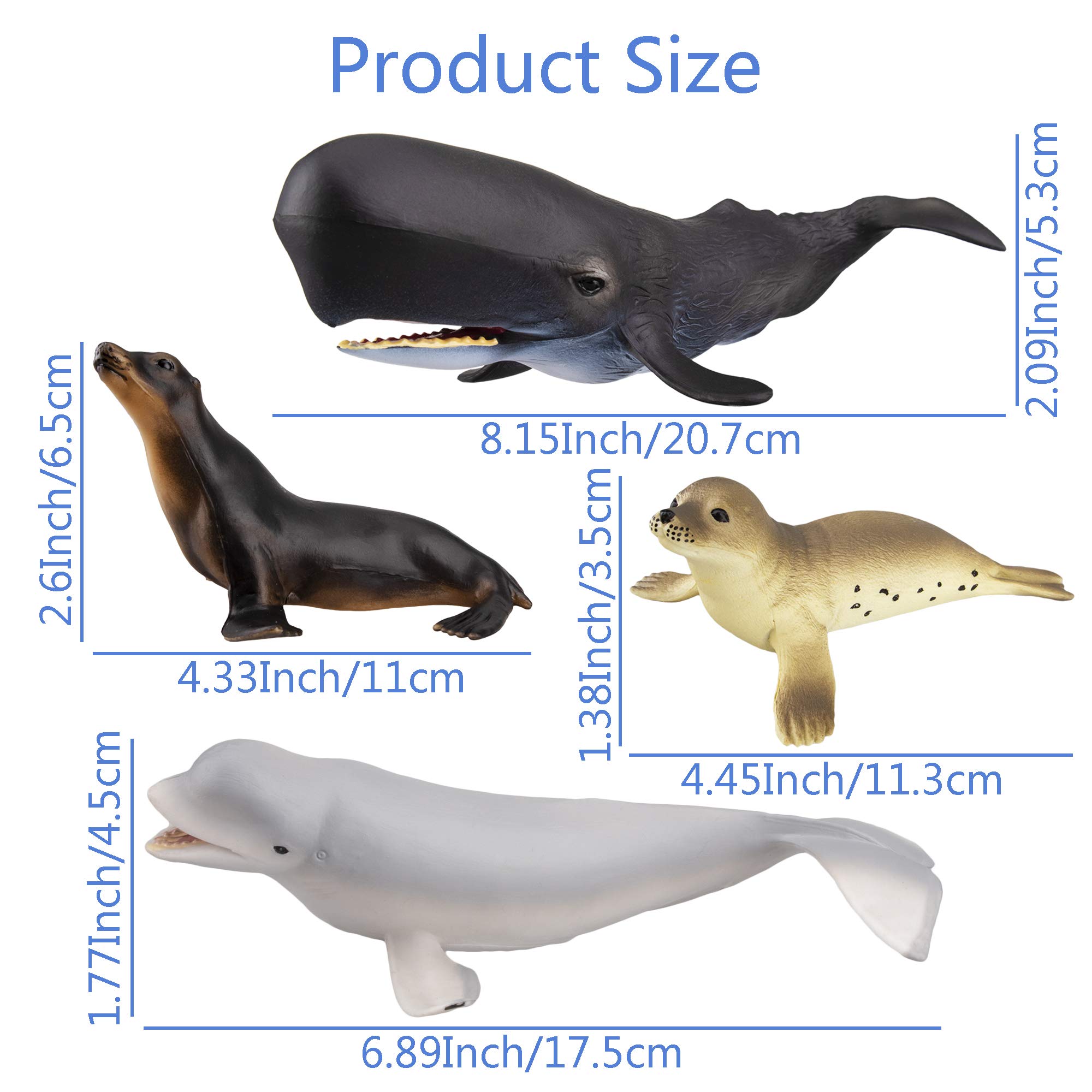 TOYMANY 8PCS 4-8" Large Sea Ocean Animals Figurines Bath Toy, Plastic ...