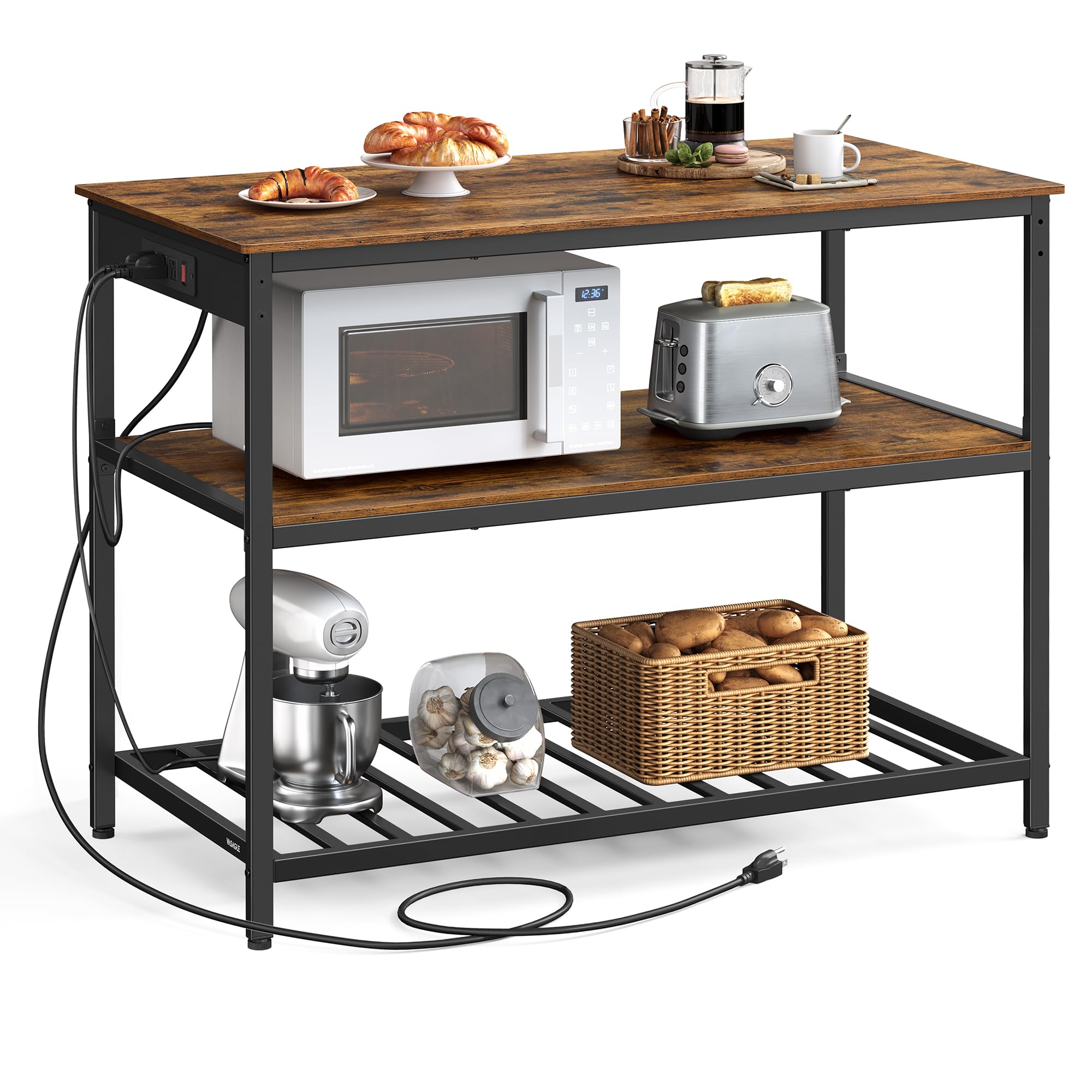 Amazon.com: VASAGLE Kitchen Island with 3 Shelves, 47.2 Inches Width ...