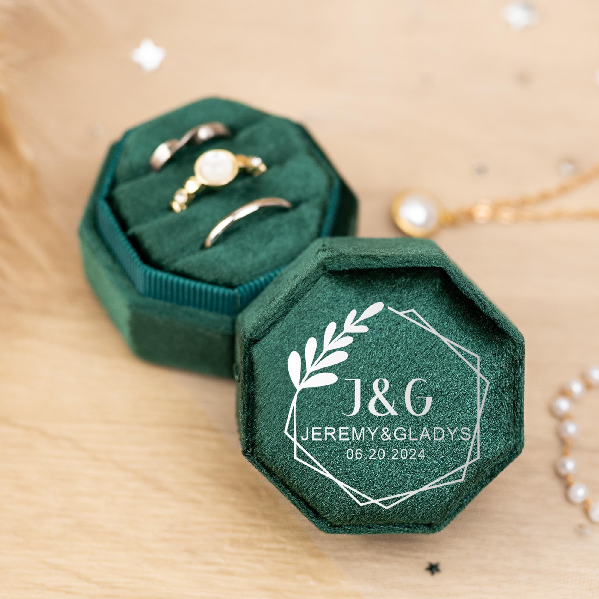 Amazon.com: Fornixe Velvet Wedding Ring Box, 3 Slots Custom Name and ...