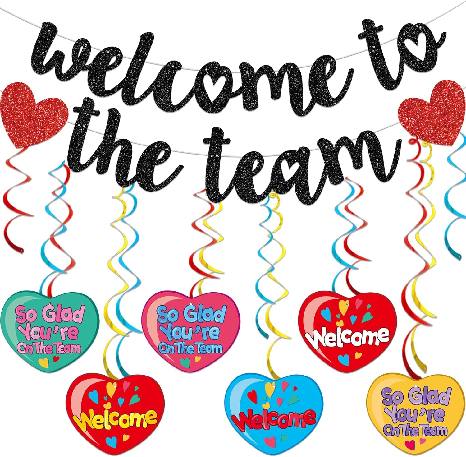 Amazon.com: Black Glitter Welcome to the Team Banner, Hanging Swirls, Sign, Decorations for New ...