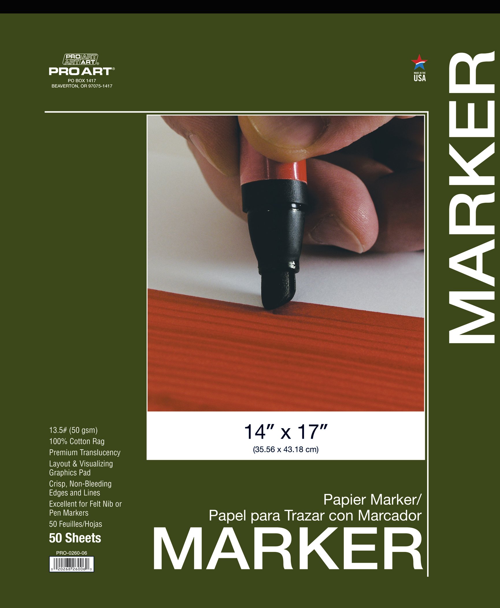 Amazon.com: PRO ART Marker Paper, 14-inch x 17-inch, 50 Sheet Tape ...