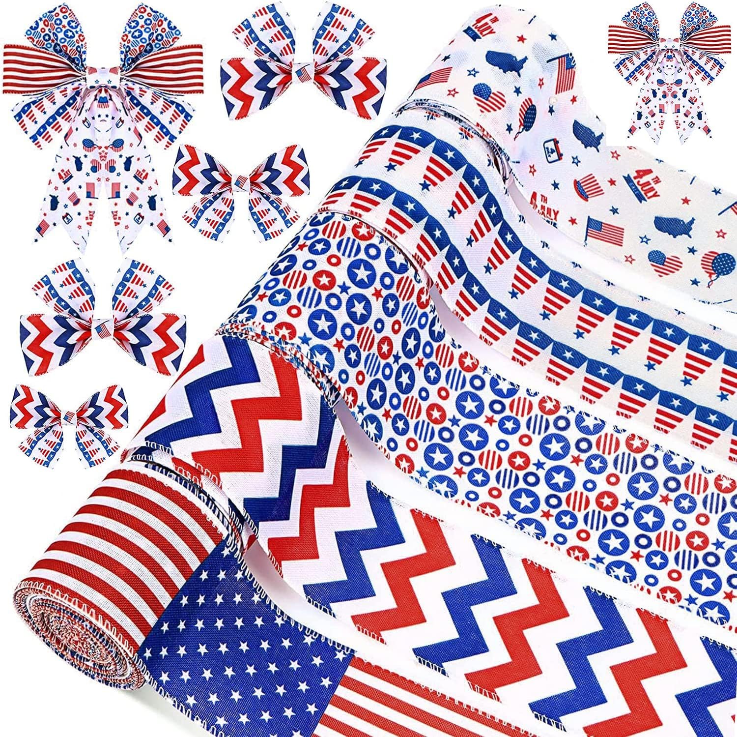 Amazon.com: 20 Yards Red Blue White Ribbon American Flag Wired Ribbon 2 ...