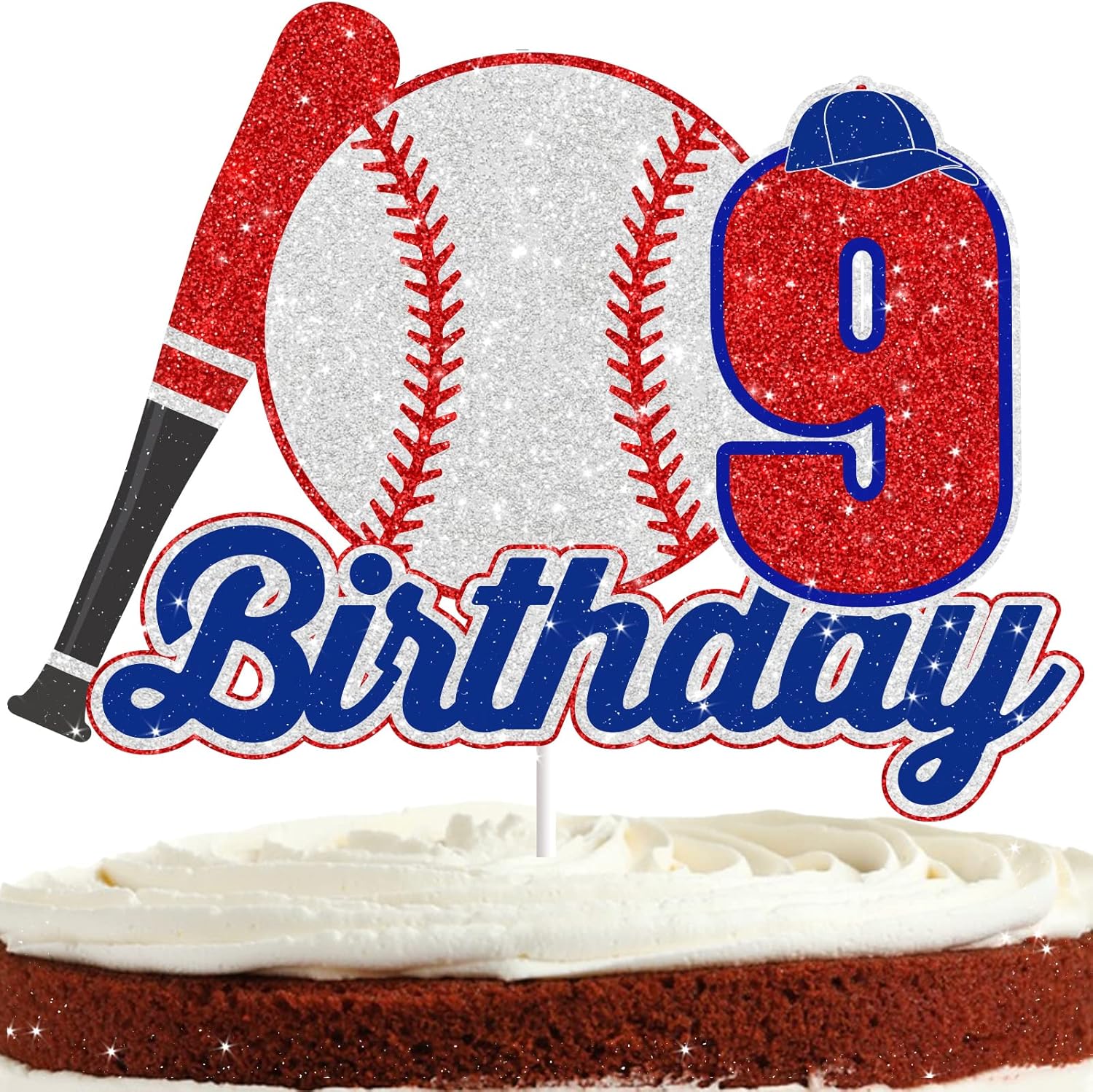 Amazon.com: 9 Baseball Cake Topper for Boys Girls Red Baseball Birthday ...