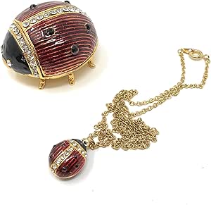 Amazon.com: Kubla Craft Enameled Ladybug Trinket Box & Necklace ...