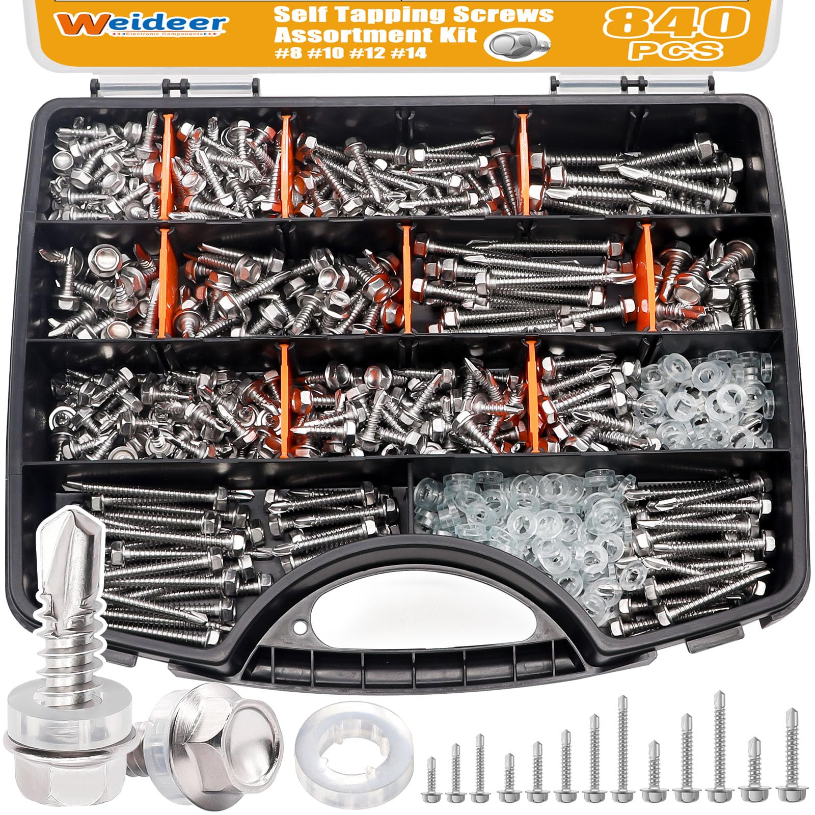 Snapklik.com : Weideer 840pcs #8#10#12#14 Self Tapping Screws For Metal ...