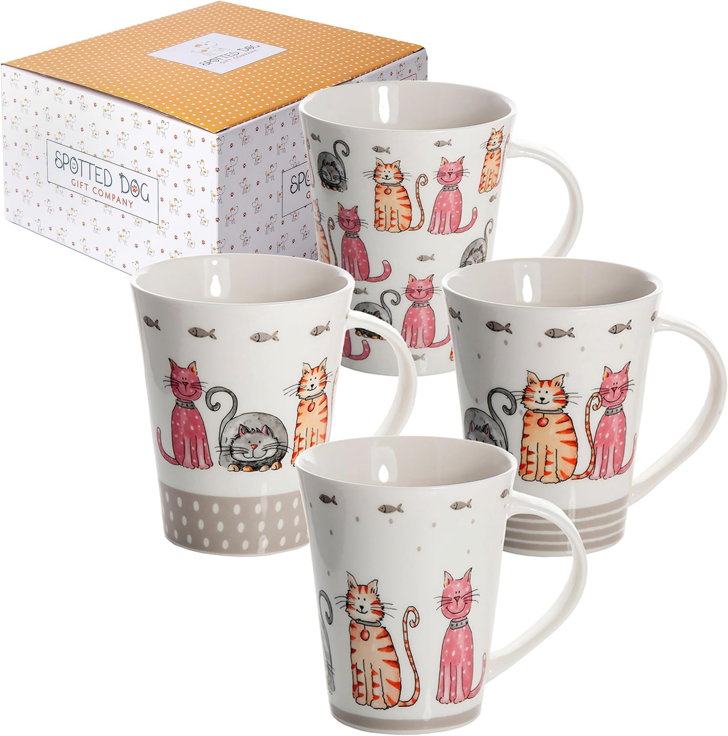 SPOTTED DOG GIFT COMPANY Lot de 4 Tasse Chat en Céramique, Ensemble de ...