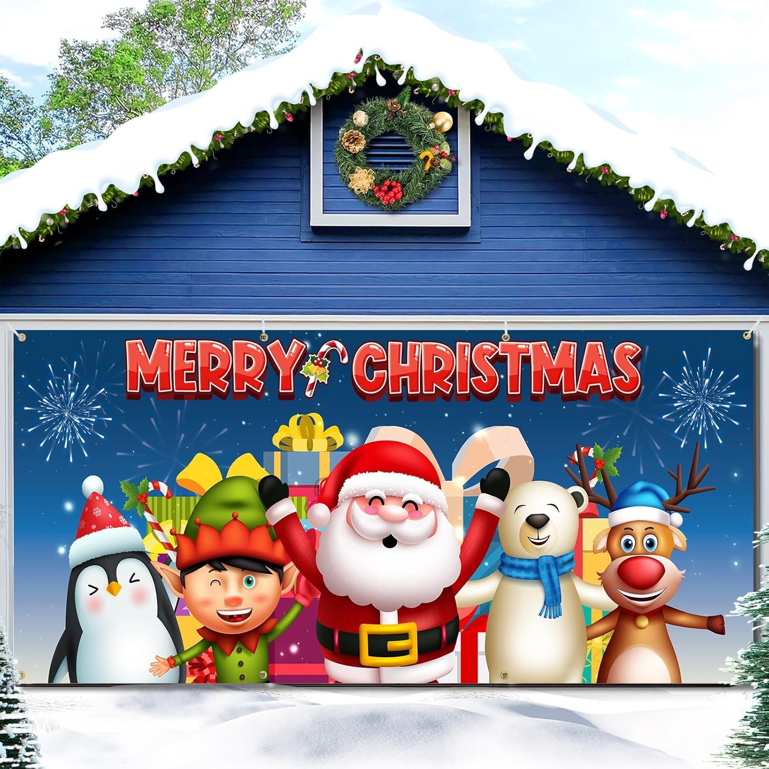 Ratoyal Christmas Garage Door Banner 16 x 7 ft, Merry Christmas Holiday ...