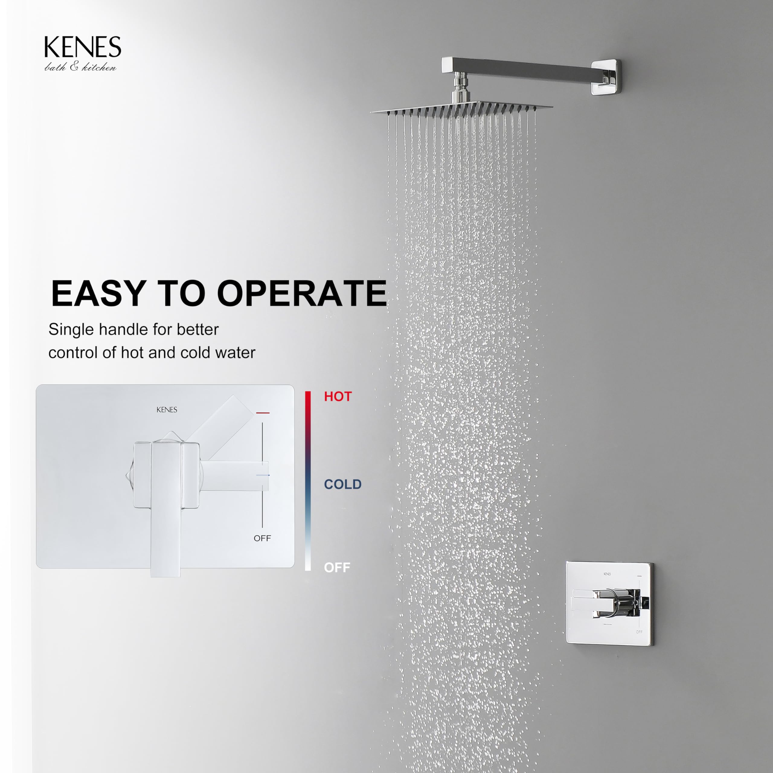 KENES Modern Polished Chrome Shower Faucet Set, Square Shower Trim Kit ...