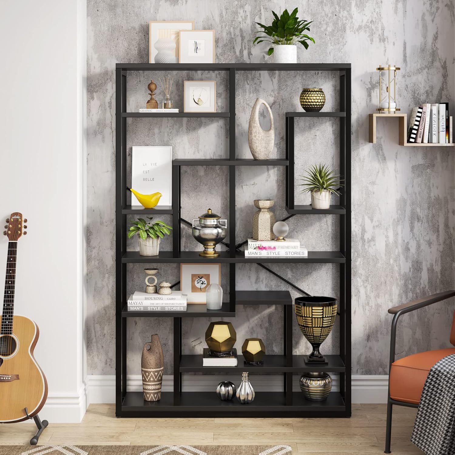 Amazon.com: Tribesigns Black Bookshelf Bookcase 9-Tier Bookcase 5.9FT ...