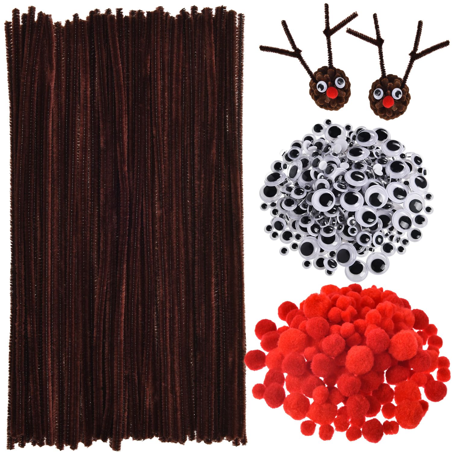 Amazon.com: 150 Pieces Brown Pipe Cleaners Chenille Stems, 150 Red Pom ...