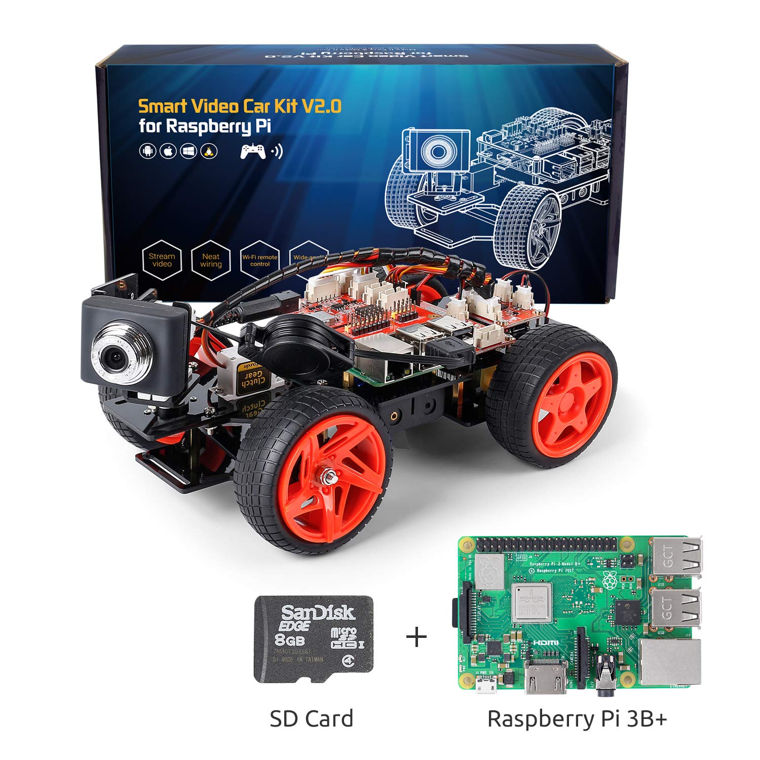 SunFounder Raspberry Pi Smart Video Robot Car Kit V2.0 Electronic ...